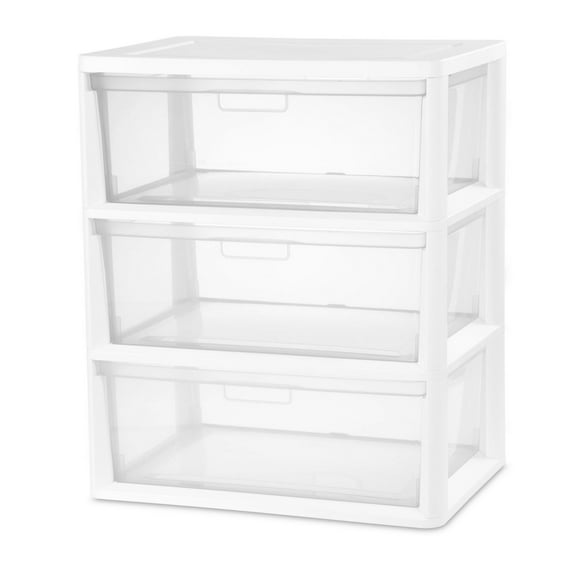 3 Drawer Storage Tower, Clear Drawer Bins - White Organizer for Bedroom ...