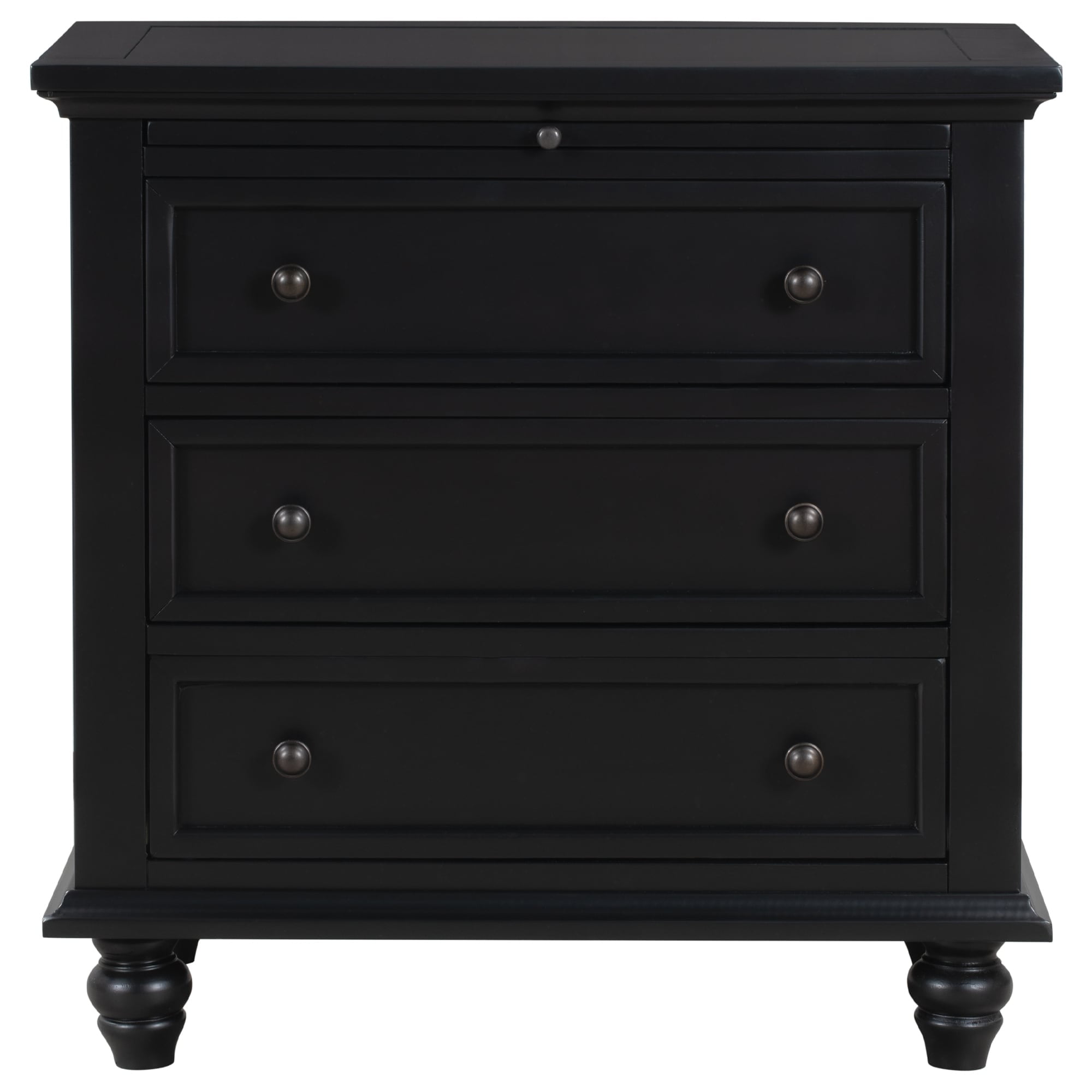 3-Drawer Storage Wood Cabinet, End Table with Pull out Tray Black ...