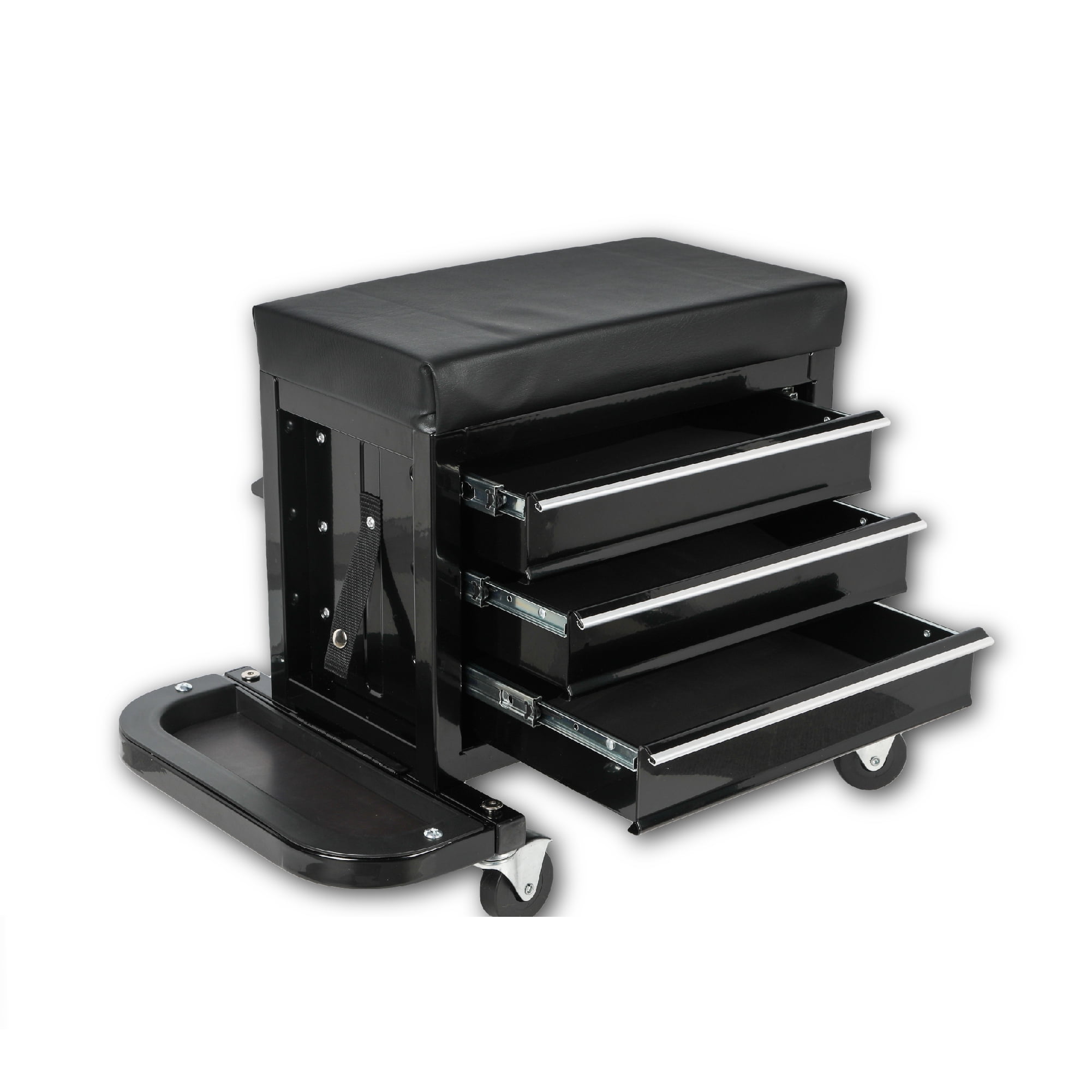 3-Drawer Tool Chest Rolling Mechanic Seat with Tool Trays,350lbs Max ...
