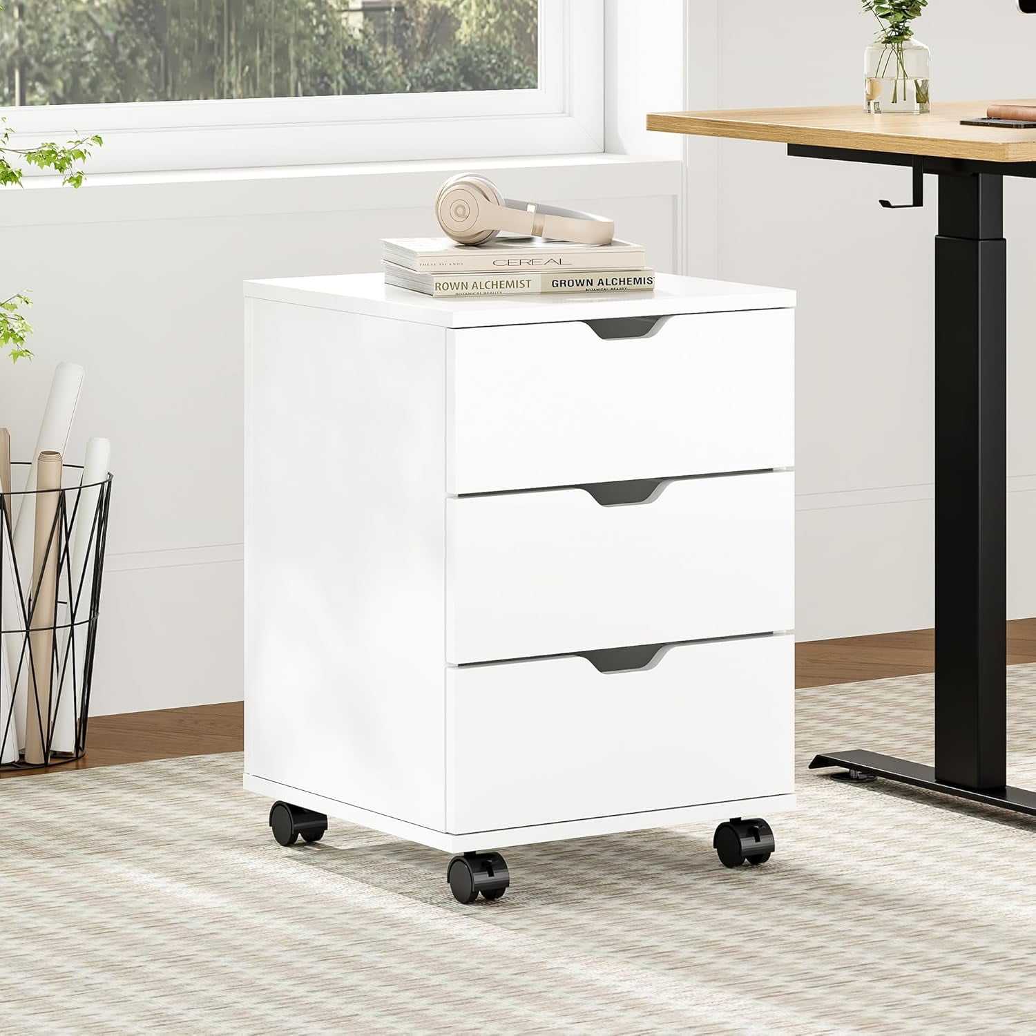 3-Drawer Under Desk Wooden File Storage Cabinet with Lockable Caster ...