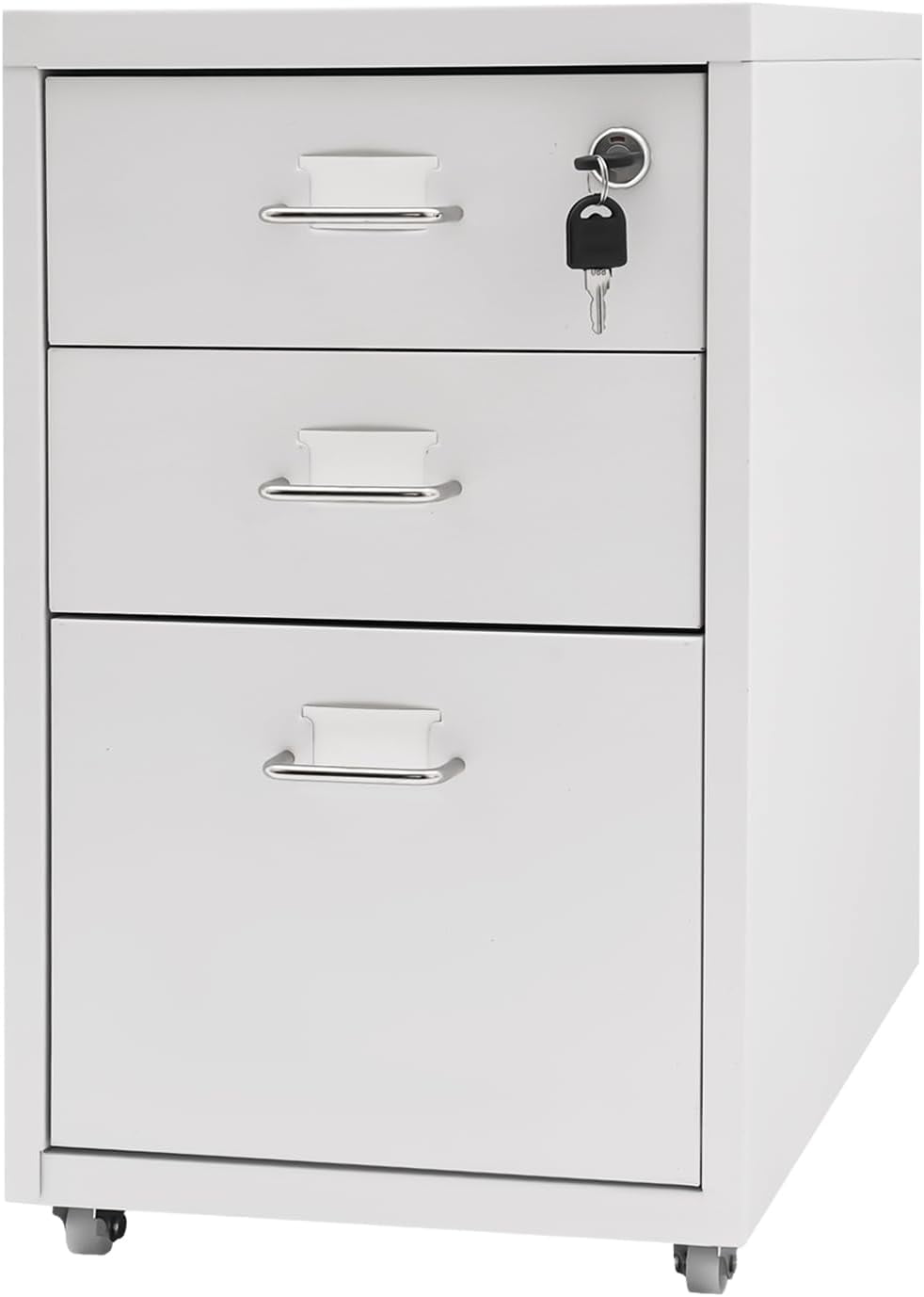 3 Drawer Vertical File Cabinet with Lock, Rolling Metal Storage Cabinet ...