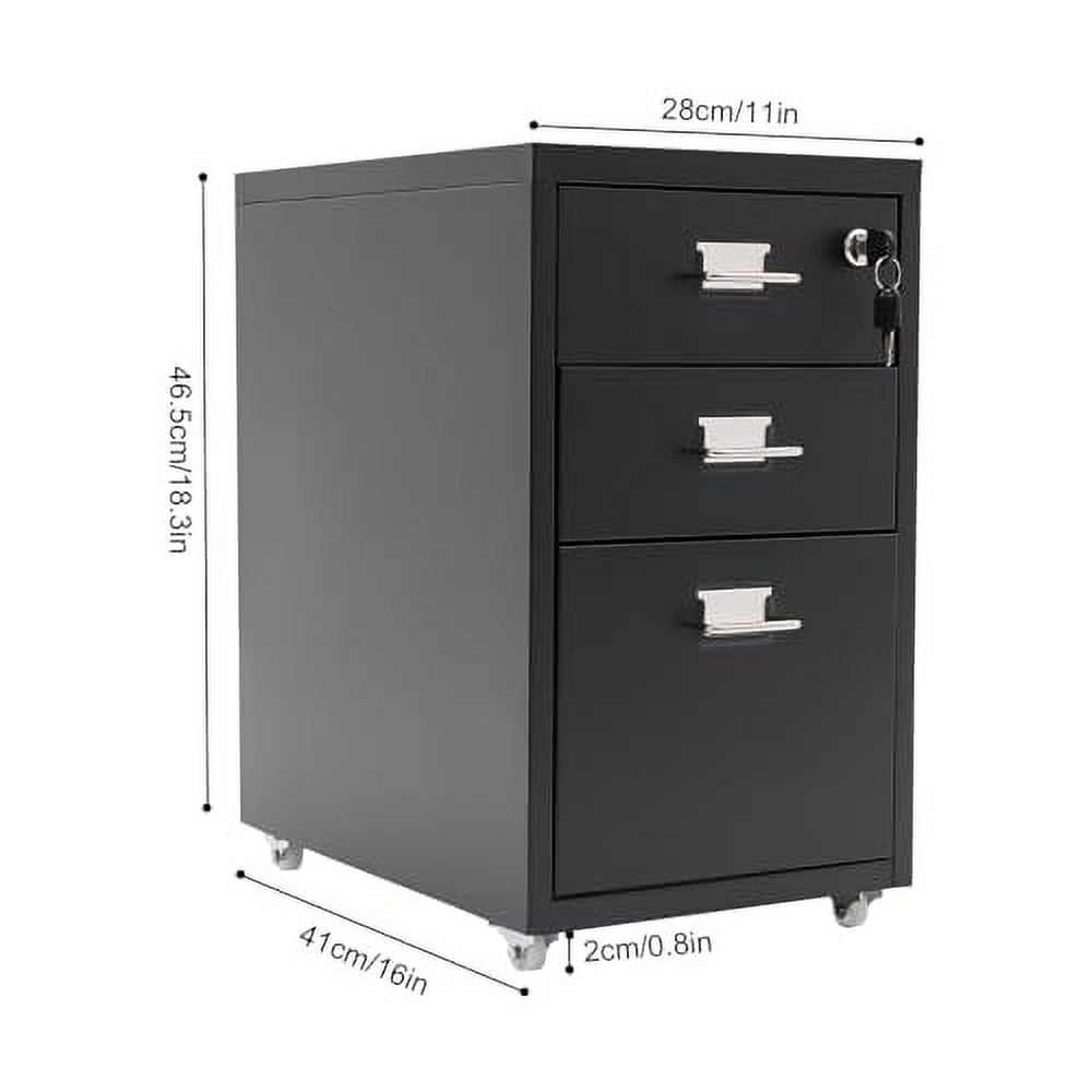 3-Drawer Vertical File Cabinet,Metal Mobile File Cabinet with Lock and ...