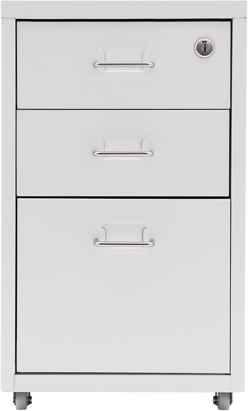 3-Drawer Vertical File Cabinet,Metal Mobile File Cabinet with Lock and ...
