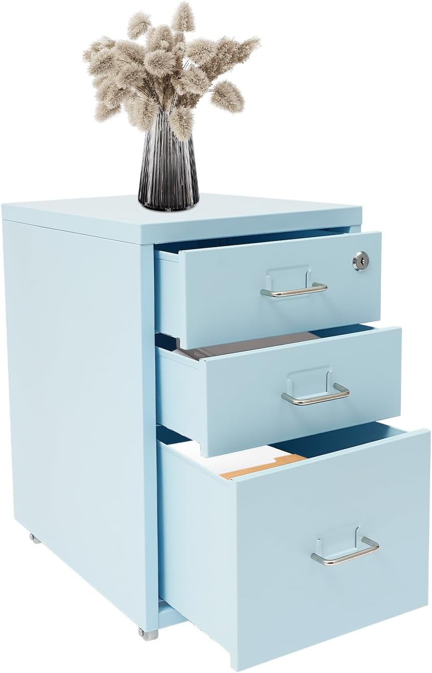 3 Drawer Vertical File Cabinet Metal Mobile File Storge with Lock Under ...