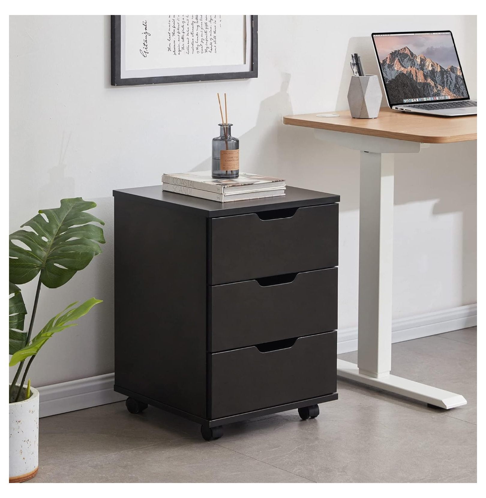 3-Drawer Vertical Filing Cabinet Rolling Wood Mobile File Cabinets ...