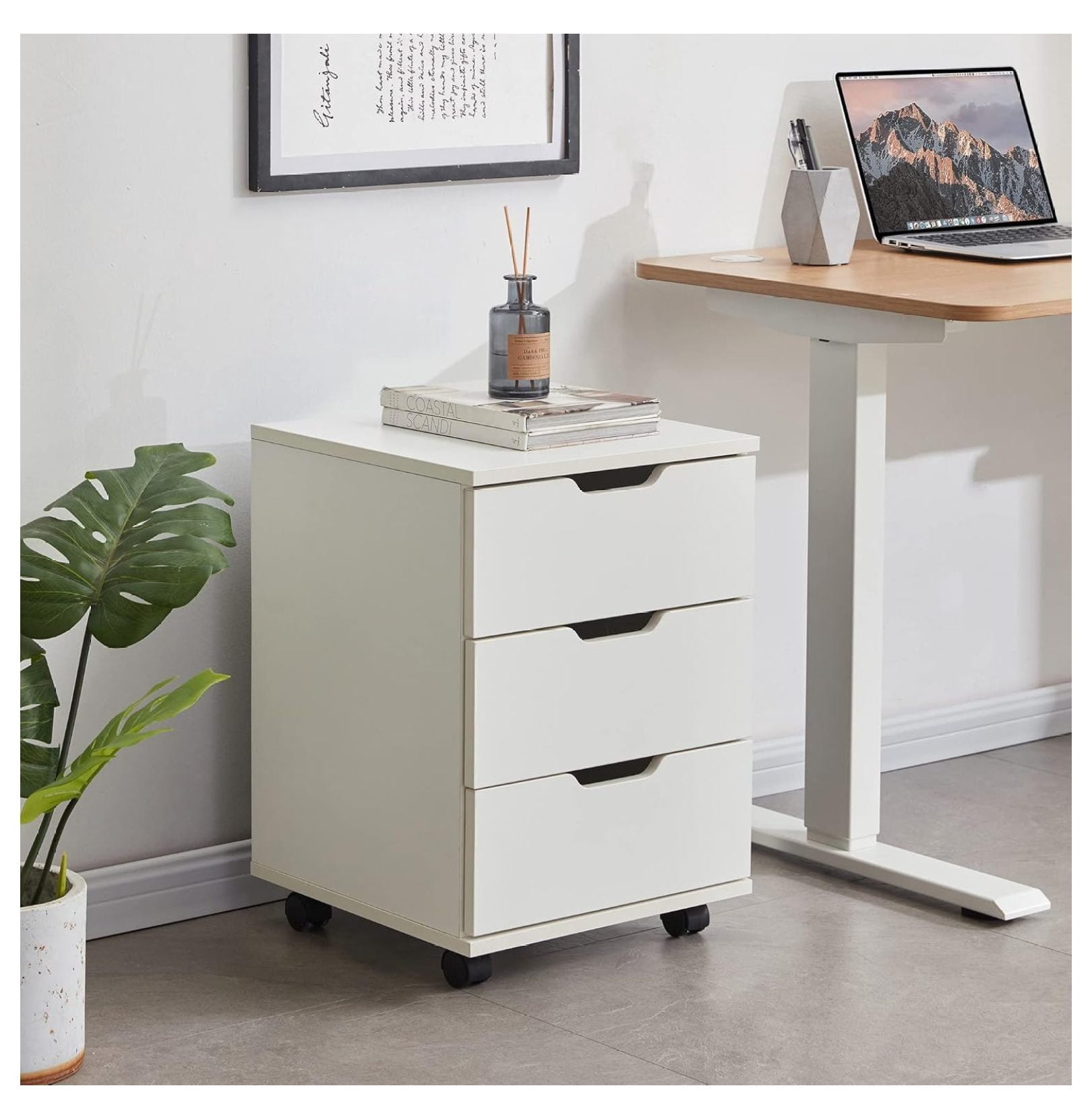 3-Drawer Vertical Filing Cabinet Rolling Wood Mobile File Cabinets ...