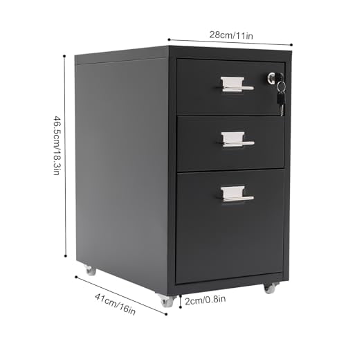3-Drawer Vertical Locking File Cabinet for Hanging Letter/F4/A4/Legal Folders, Measures 18.3"H x ...