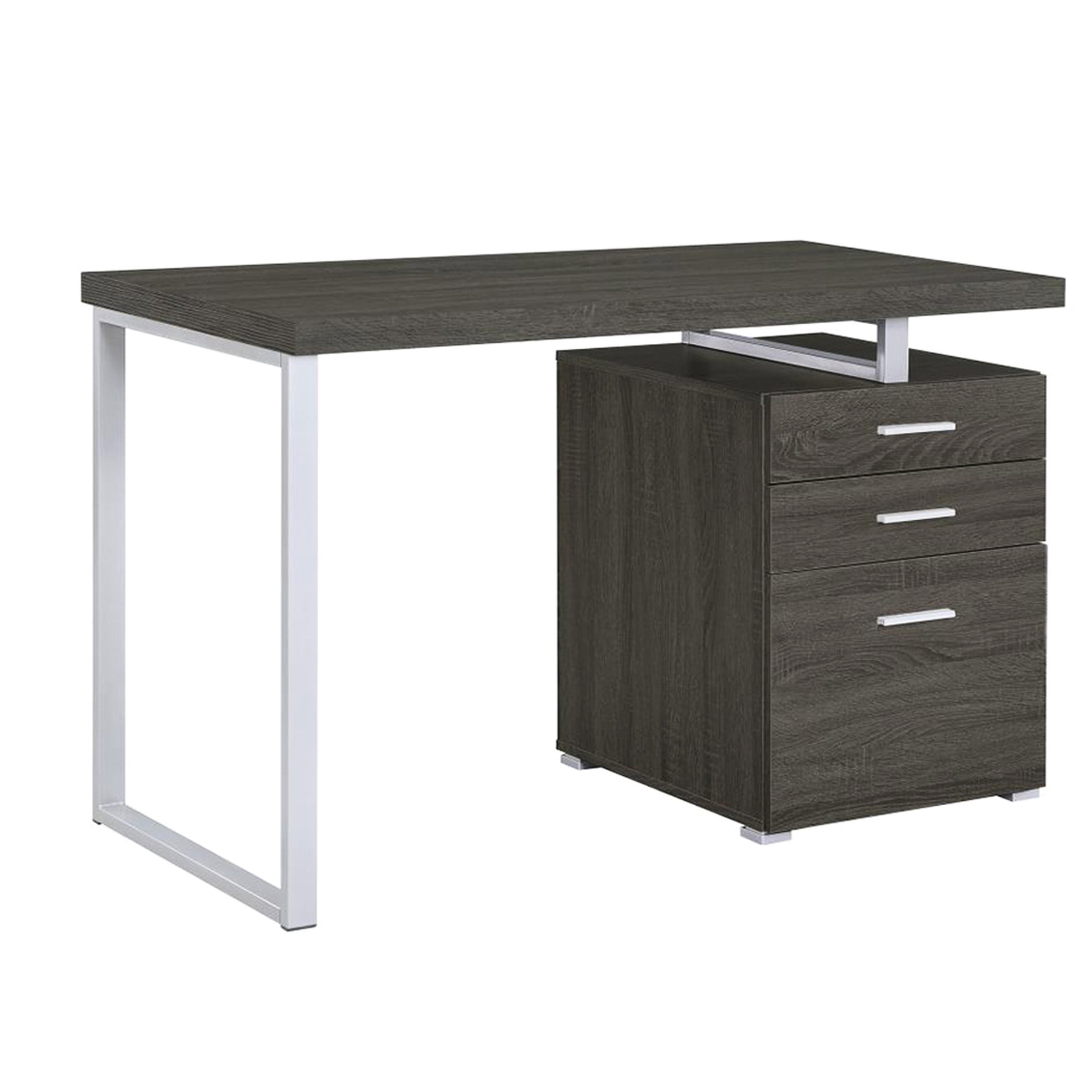 3-Drawer Weathered Grey Office Desk with Metal Framework - Ideal for ...