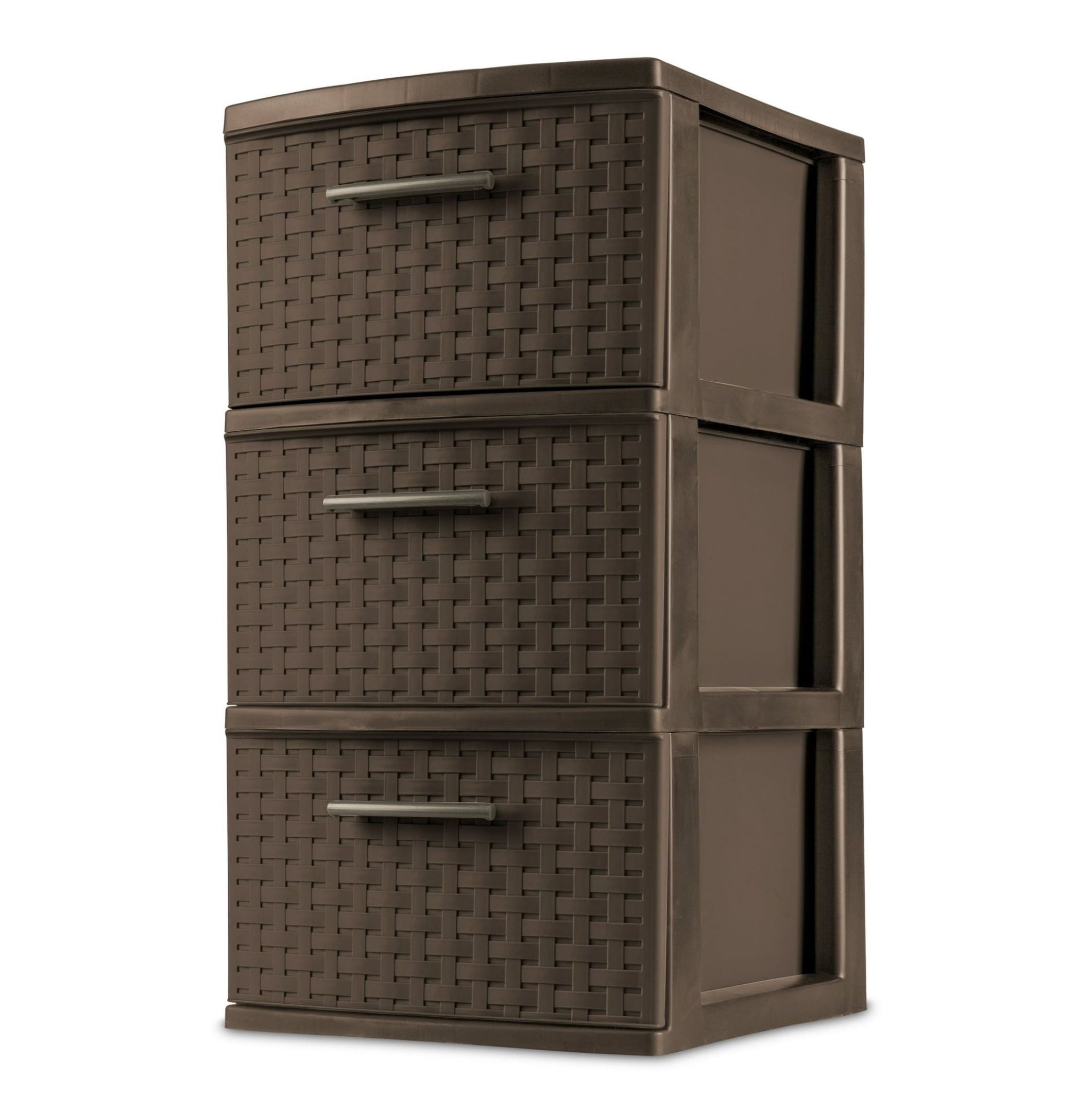 3 Drawer Weave Tower - Plastic Storage Drawers - Brown Decor Organizer ...