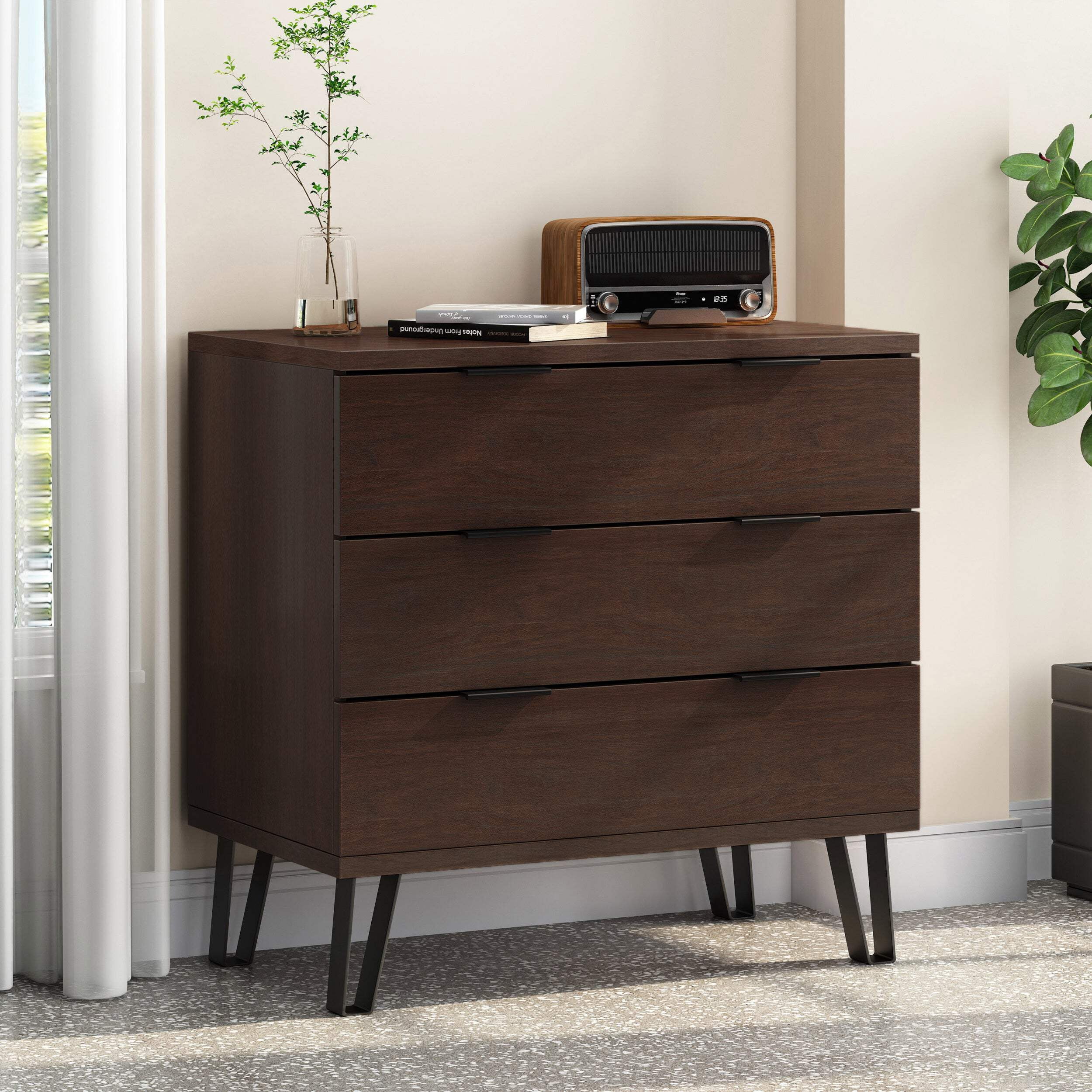 3 Drawer Wide Chest Walnut Mdf - Walmart.com