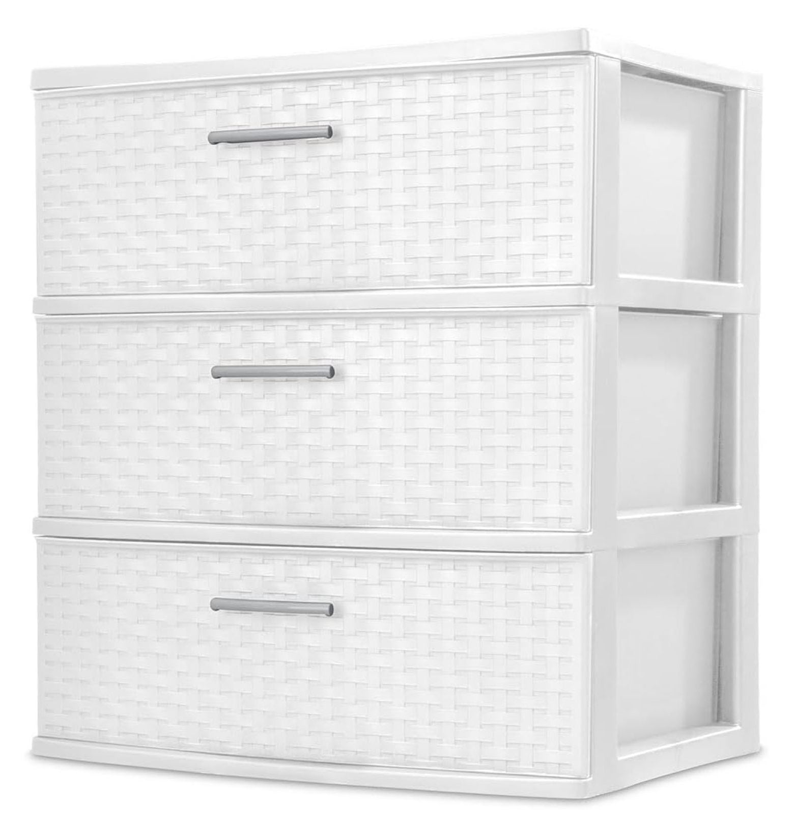 3 Drawer Wide Plastic Weave Tower with Pull Handles,Decorative Storage ...