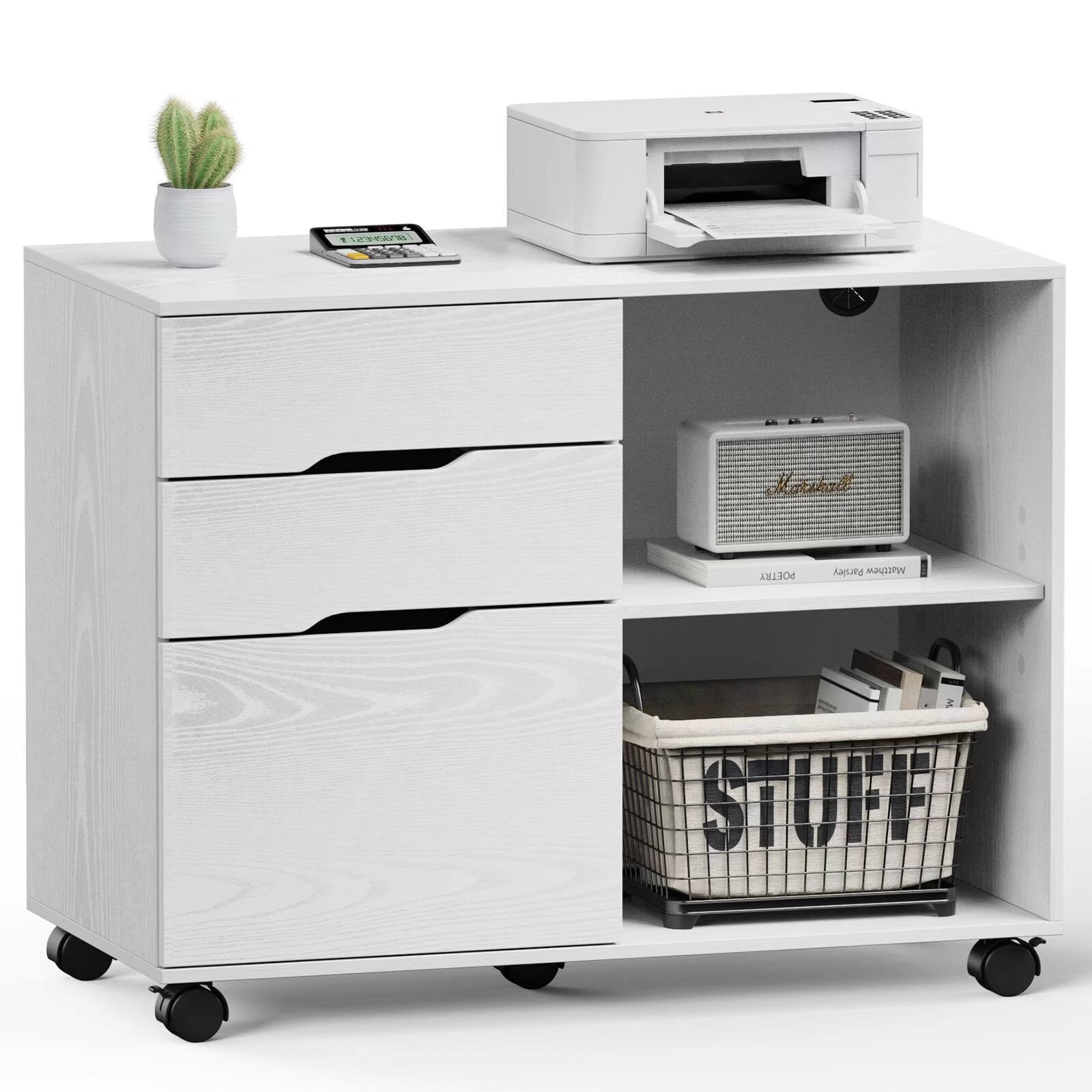 3-Drawer Wood File Cabinet, Mobile Lateral Filing Cabinet, Printer ...