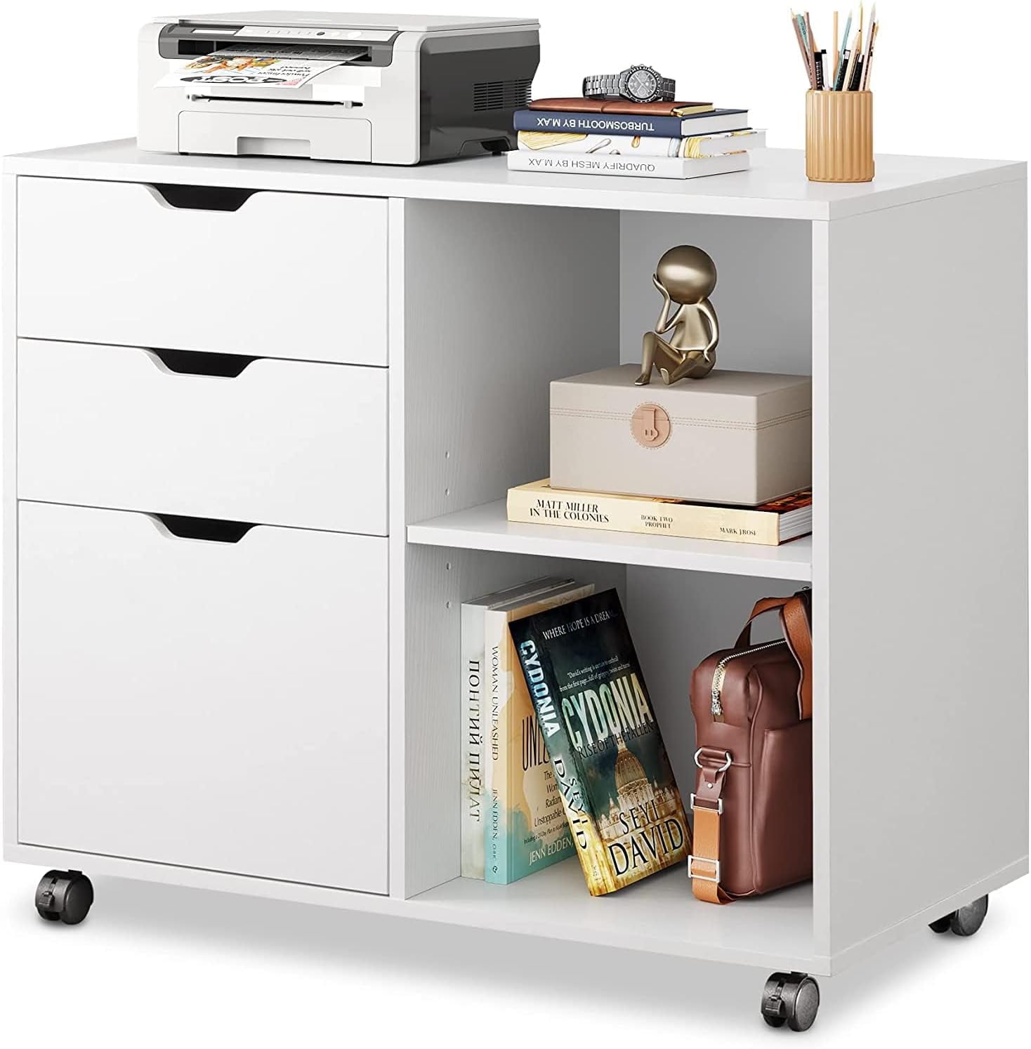 3-Drawer Wood File Cabinet, Mobile Lateral Filing Cabinet, Printer ...