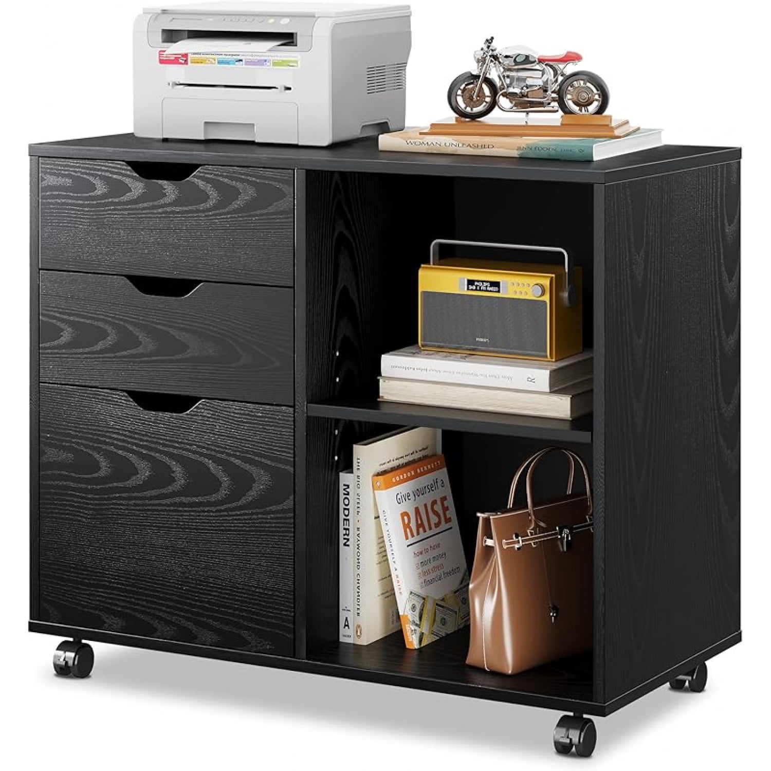 3-Drawer Wood File Cabinet, Mobile Lateral Filing Cabinet, Printer ...