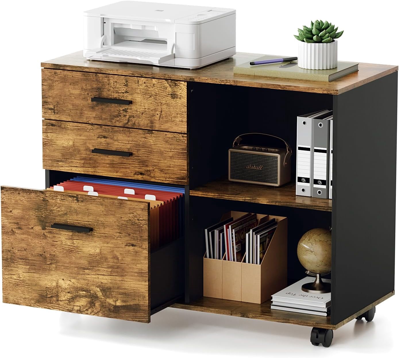 3 Drawer Wood Lateral File Cabinet with Adjustable Shelves & Locking ...