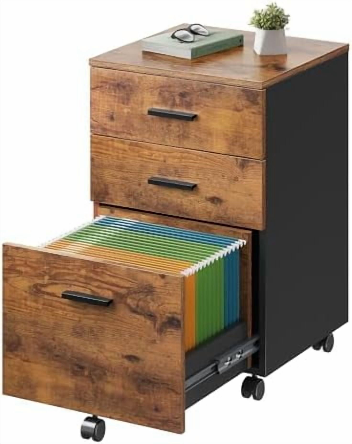 3 Drawer Wood Mobile File Cabinet, Rolling Filing Cabinet for Letter/A4 ...