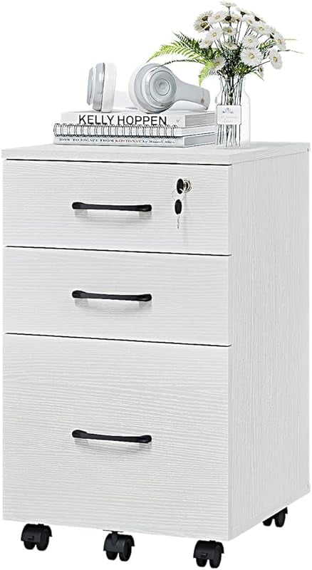 3 Drawer Wood Mobile File Cabinet, Under Desk Storage Drawers Small ...
