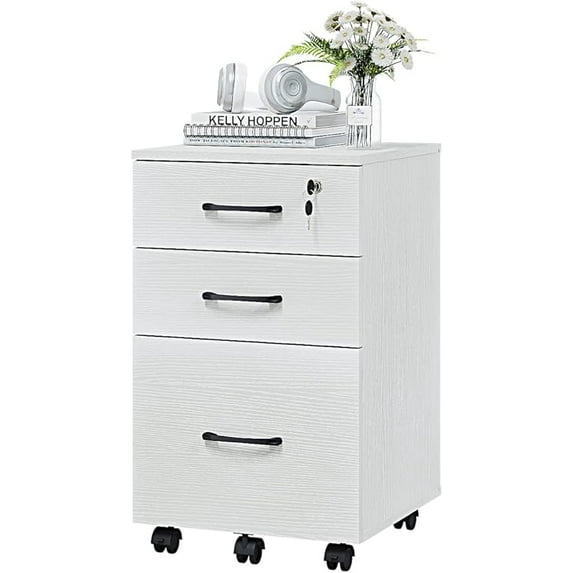 3 Drawer Wood Mobile File Cabinet, Under Desk Storage Drawers Small ...