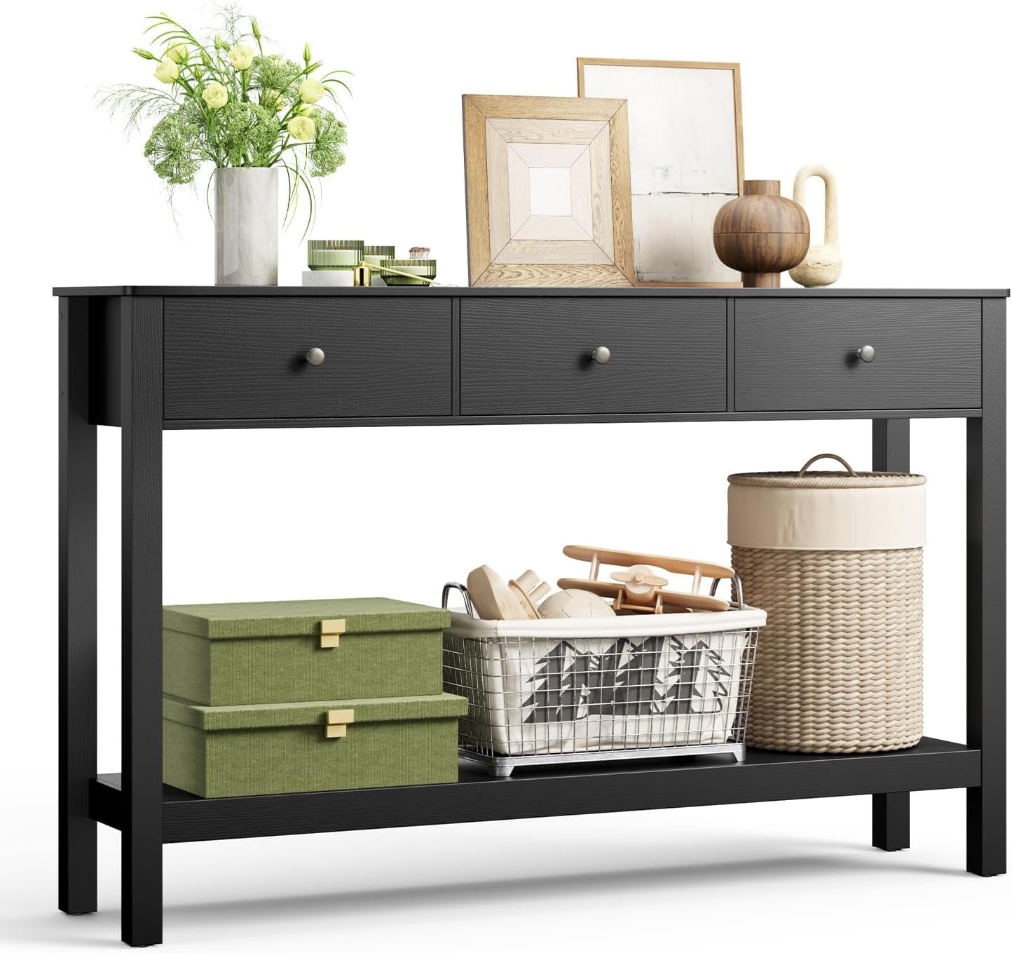 3 Drawer Wooden Sofa Table with Open Shelf, Modern Accent Console Table ...