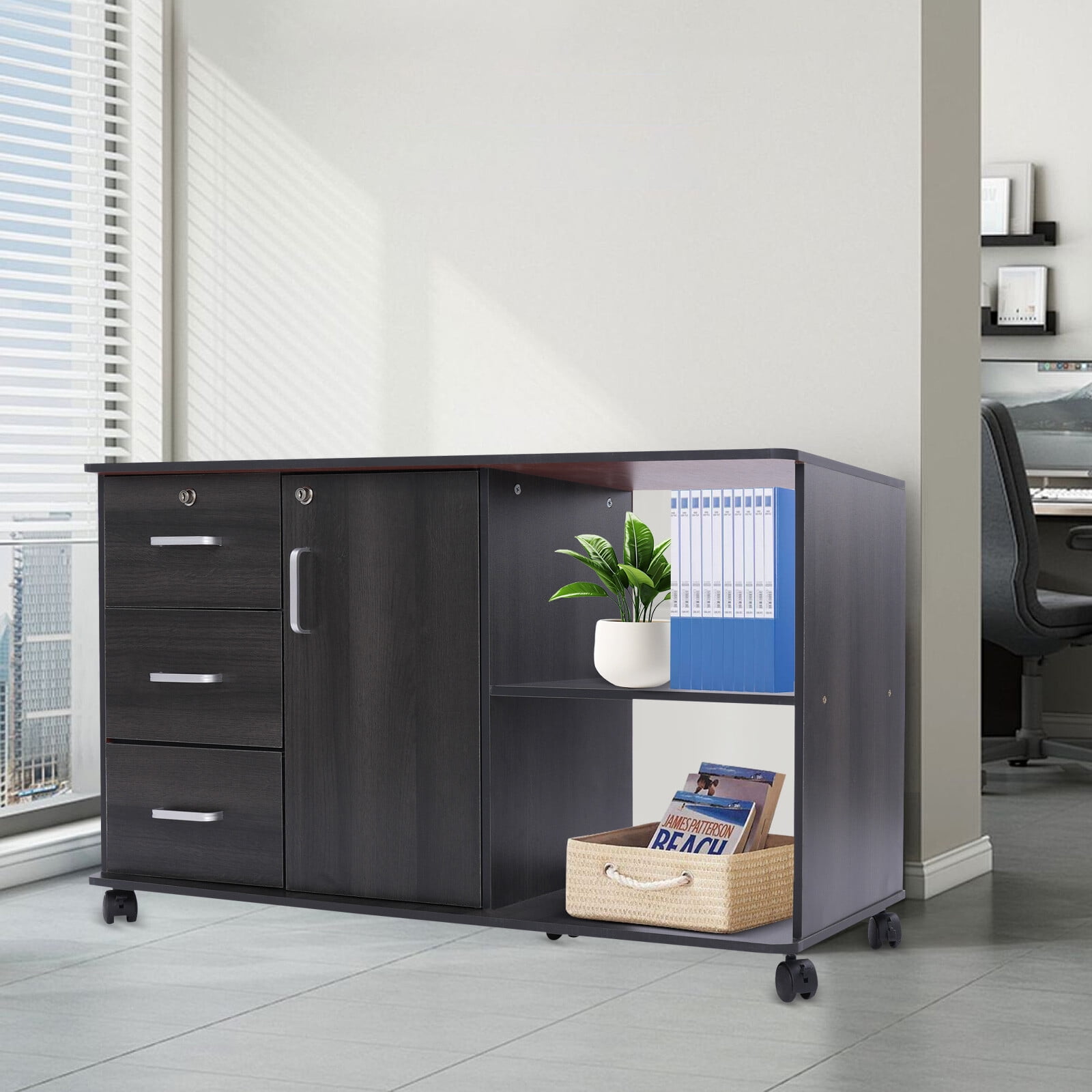 3 Drawers 2 Compartments Mobile File Cabinet Locking File Cabinet MDF 1 ...