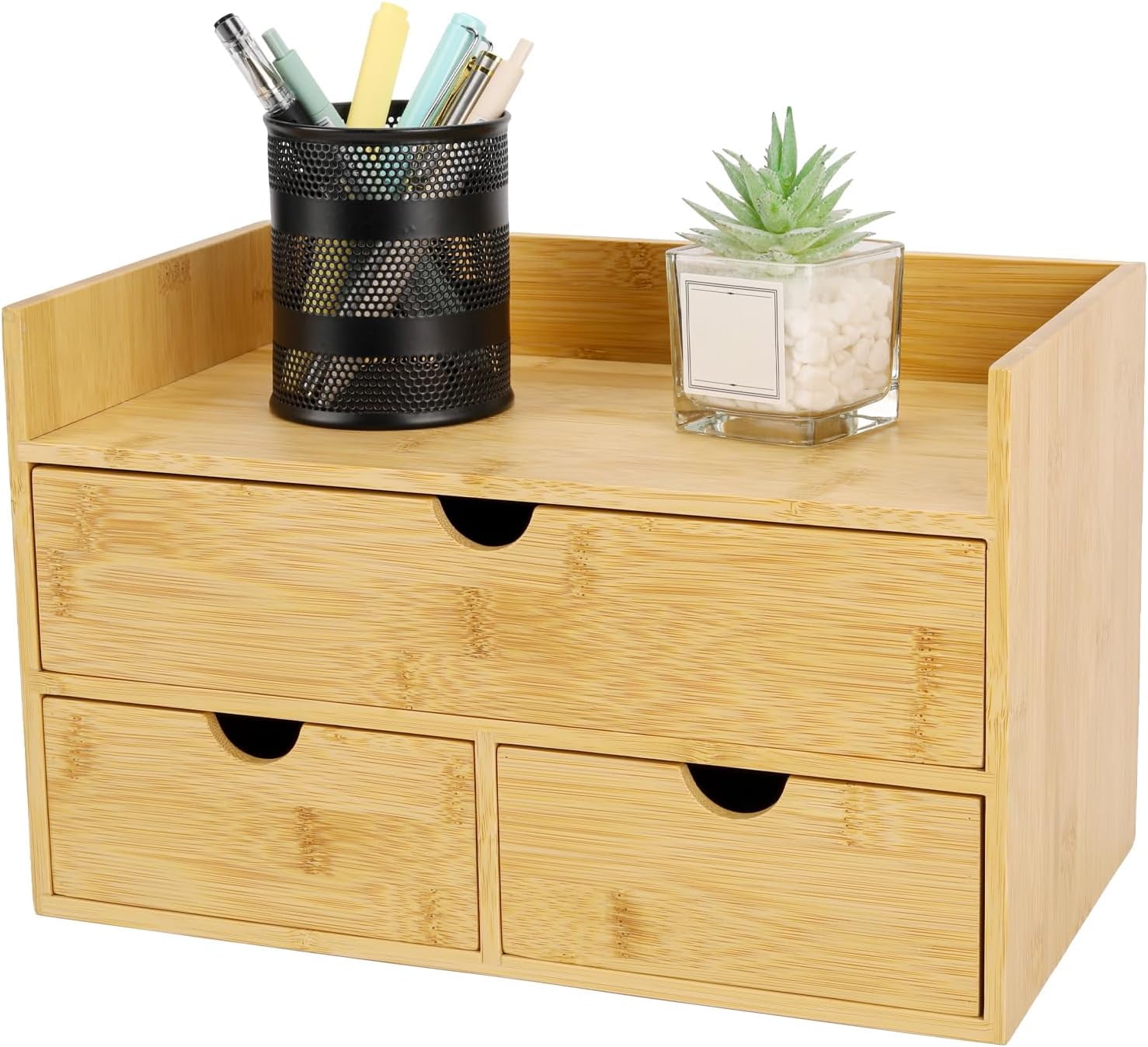 3 Drawers Bamboo Desk Organizer with shelf Makeup Storage Drawer 3 ...