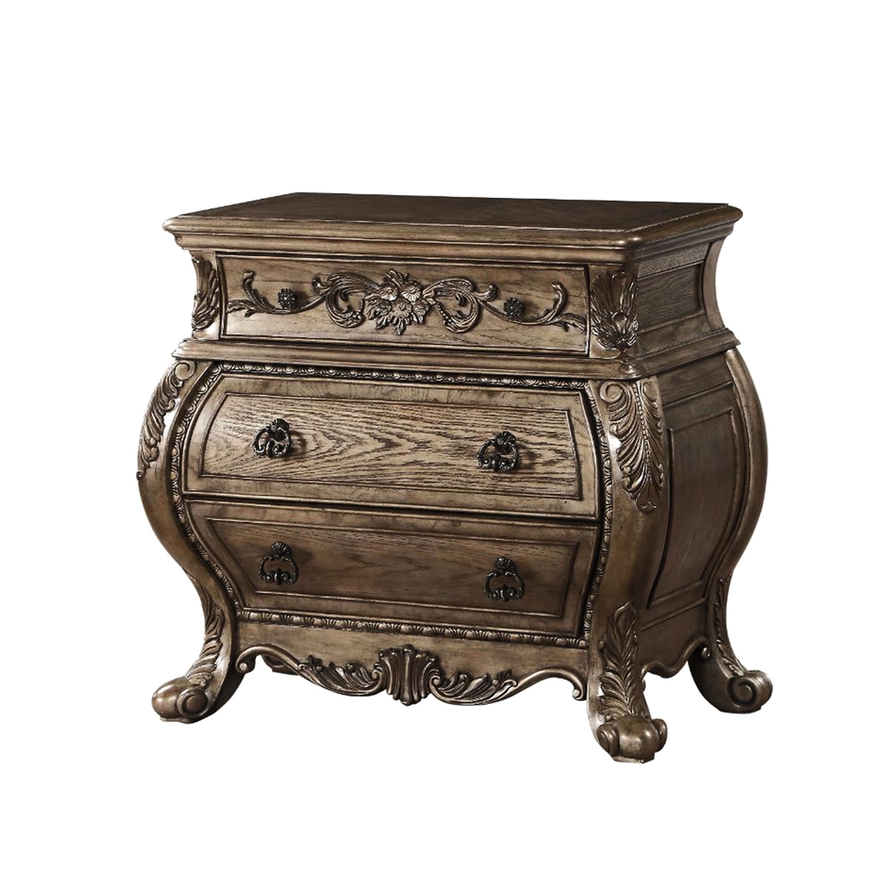 3 Drawers Bedroom Nightstand In Oak/walnut/burl Wood Veneer With French ...