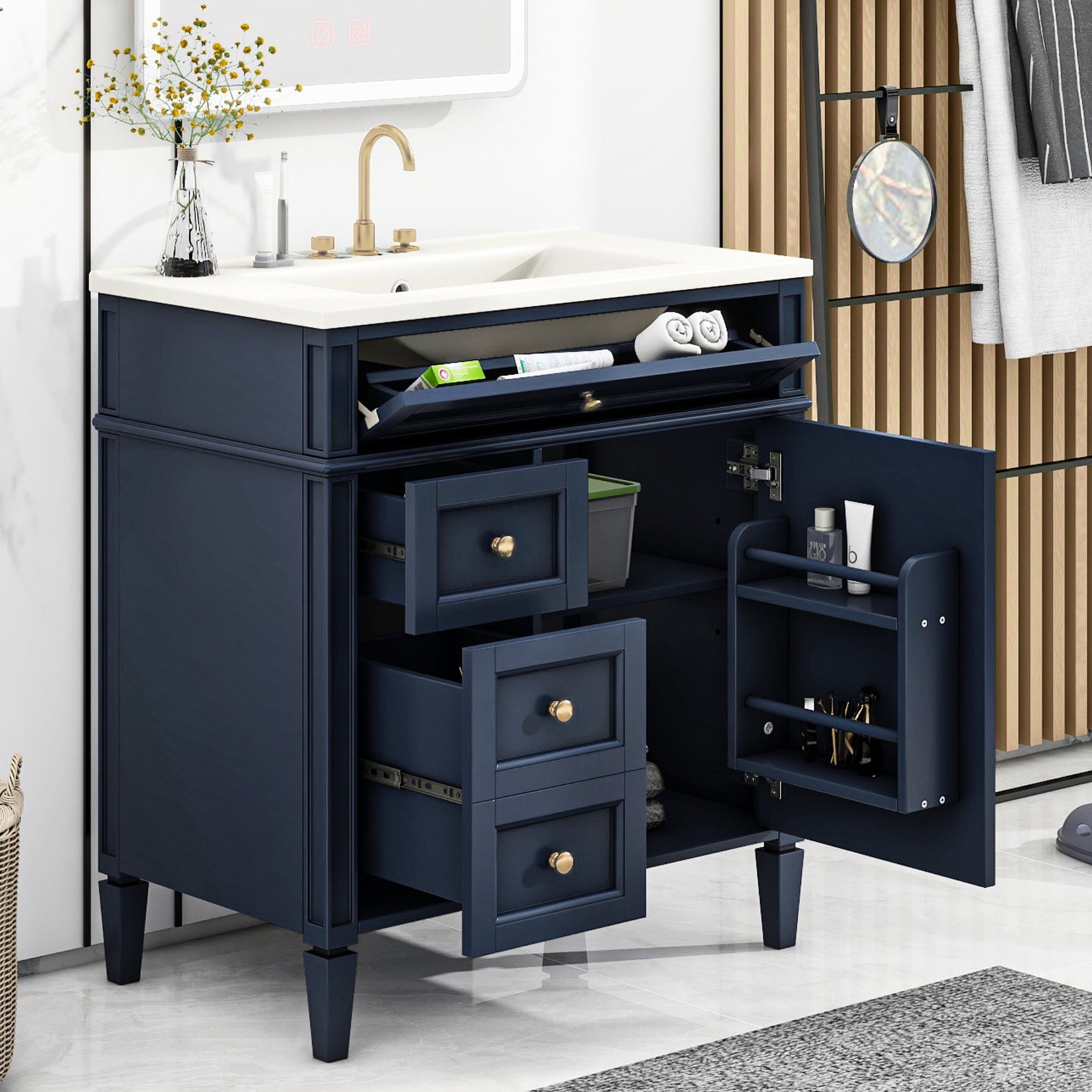 3 Drawers & Cabinet Storage - Sturdy and Waterproof Cabinet - Bathroom ...
