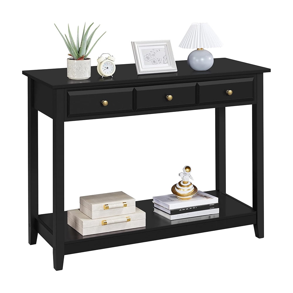 3 Drawers Console Table, Rustic Wood Entryway Table with Storage Shelf ...