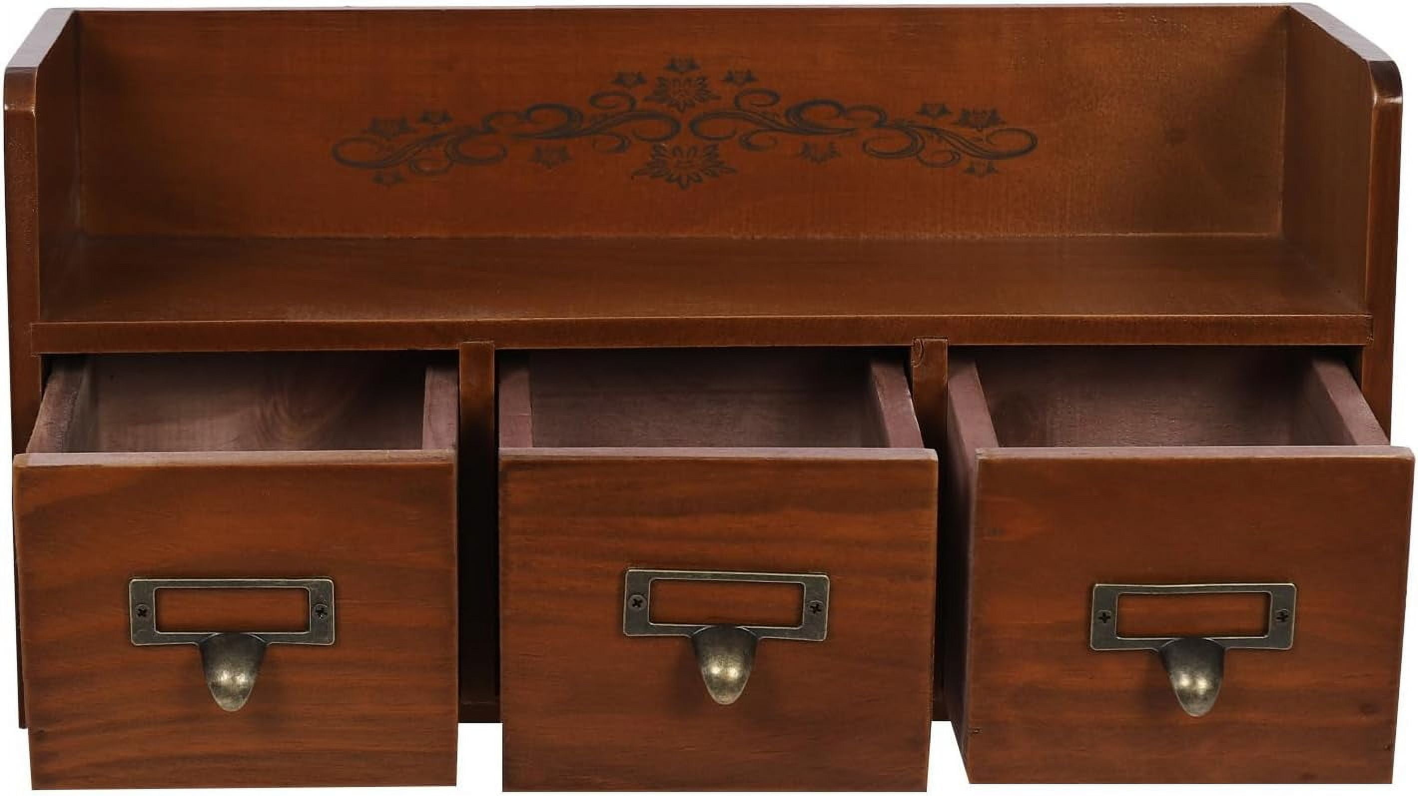 3 Drawers Desktop Organizing Cabinet, Vintage Drawers for Desk, 15x6x7 ...
