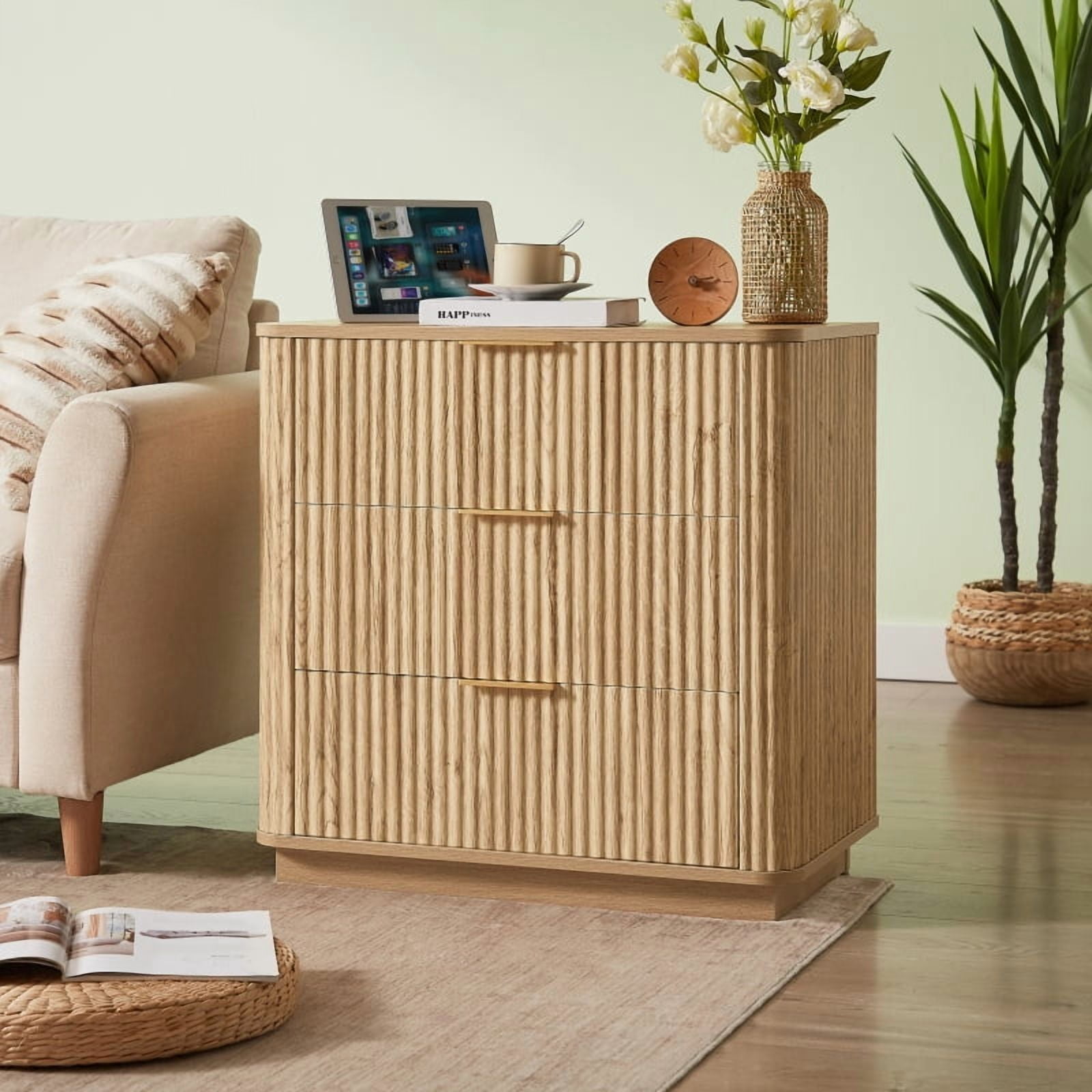 3 Drawers Drasser, 27.6'' Wide Modern Chest of Drawers Curved wave ...