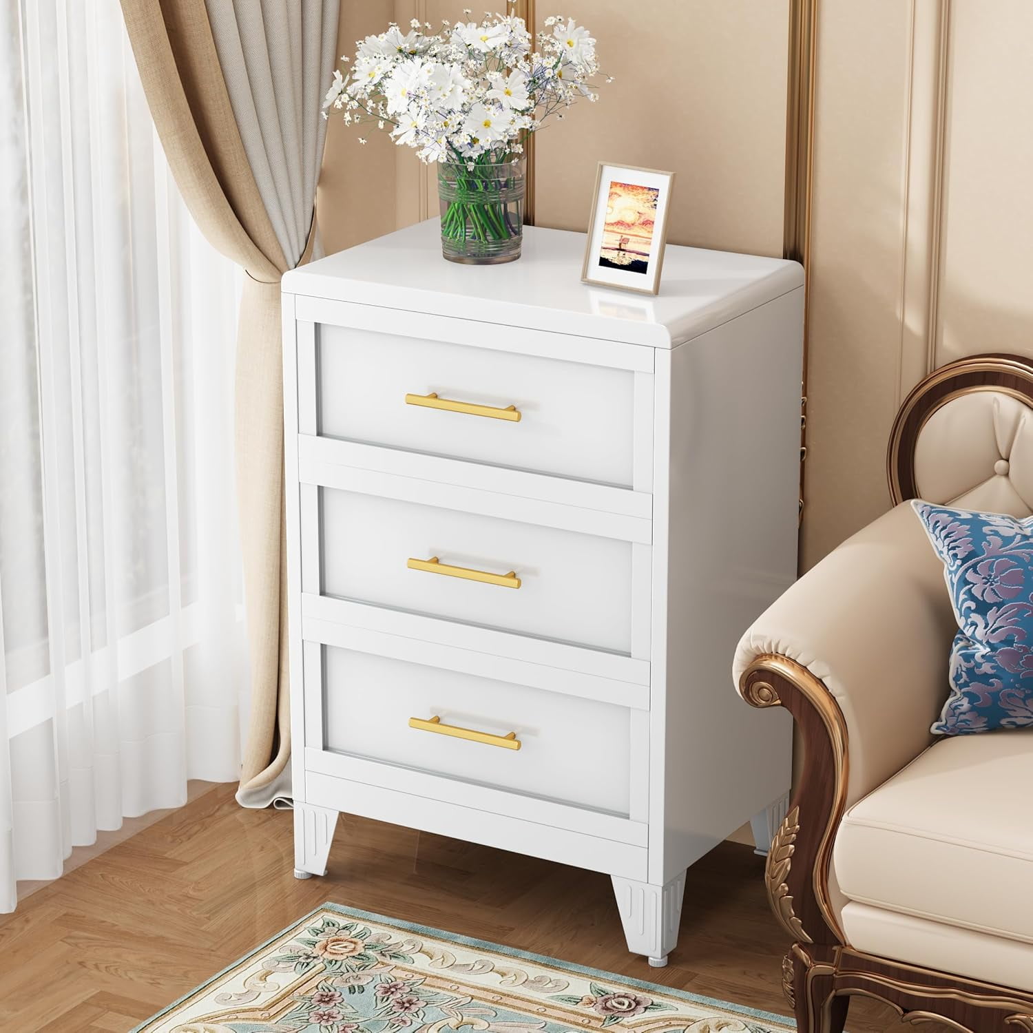 3 Drawers Dresser for Bedroom, Metal Dresser & Chest of Drawers, Tall ...