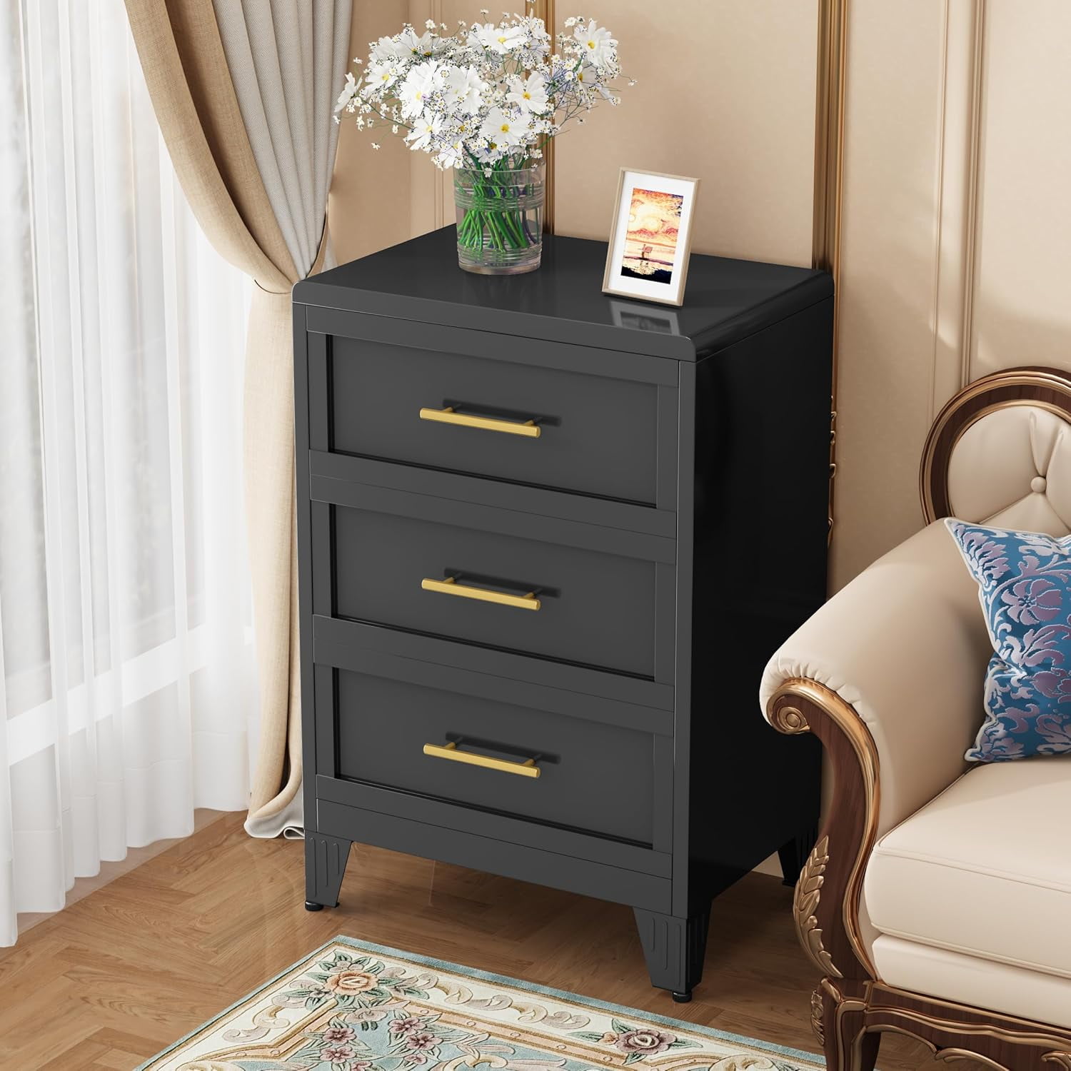 3 Drawers Dresser for Bedroom, Metal Dresser & Chest of Drawers, Tall ...