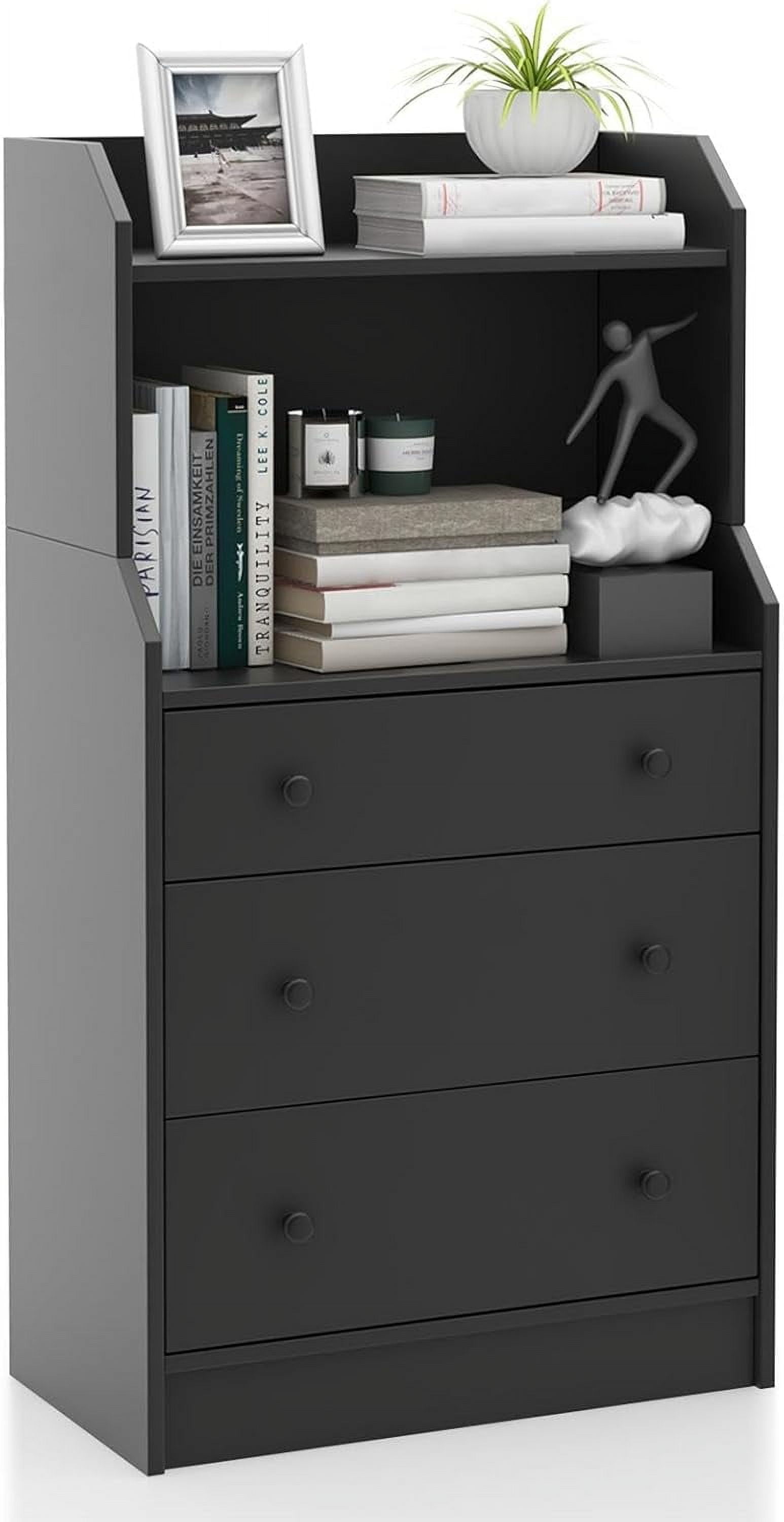 3 Drawers Dresser with Shelf, Modern Dresser Tower with 2 Open Shelves ...