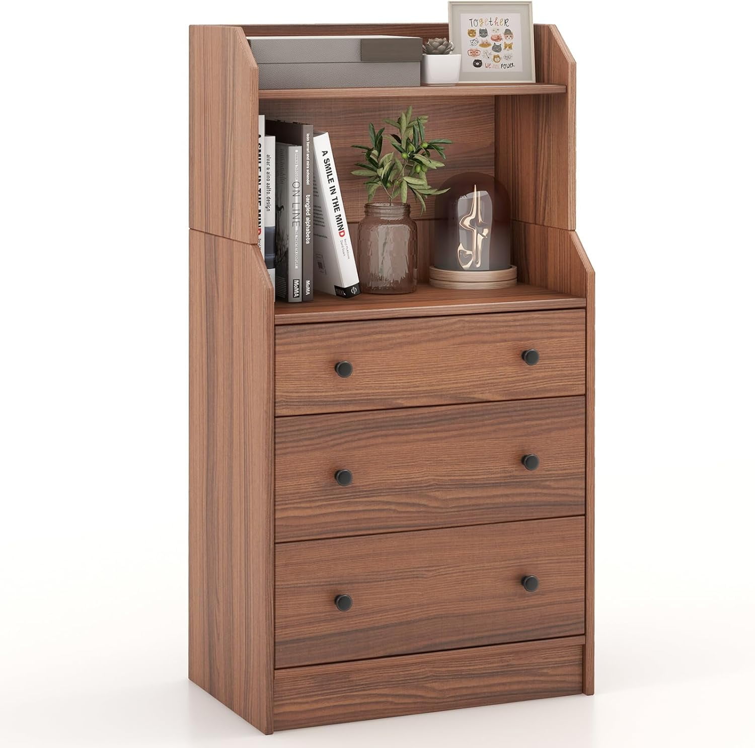 3 Drawers Dresser with Shelves, Tall Nightstand with 2 Open Shelves ...