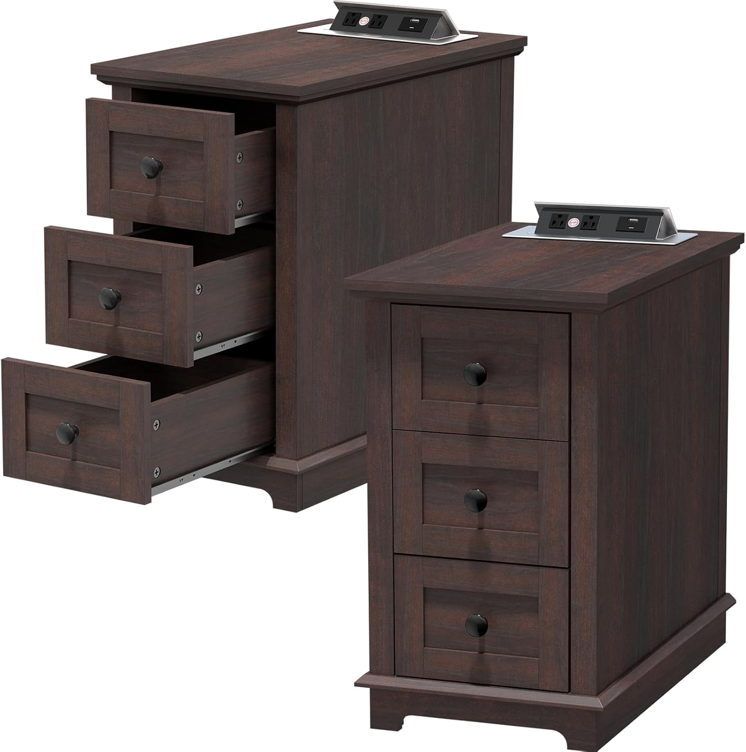 3 Drawers End with Flip Top Charging Station Narrow Side with Power ...