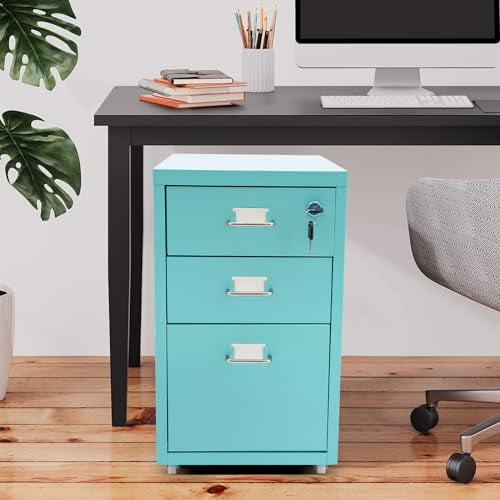 3 Drawers File Cabinet with Handles, Metal Mobile File Cabinet with ...
