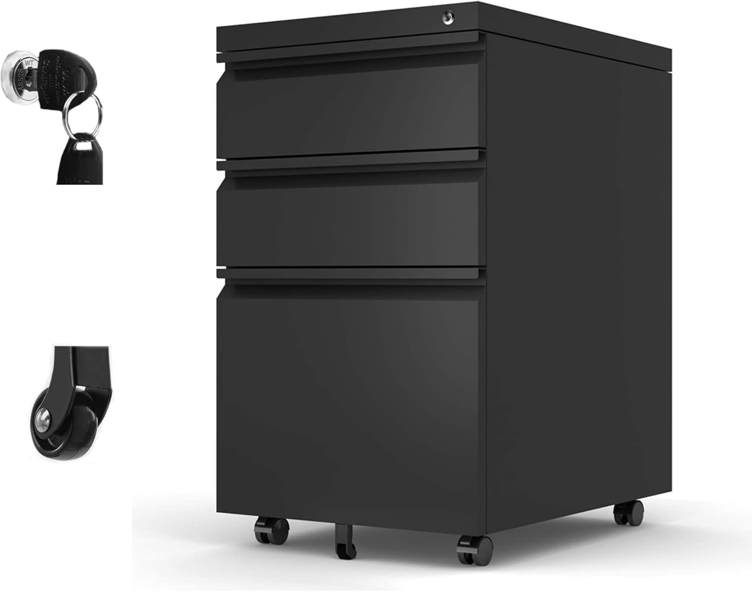 3 Drawers Metal Filing Cabinet with Wheels, Steel Rolling Mobile File ...