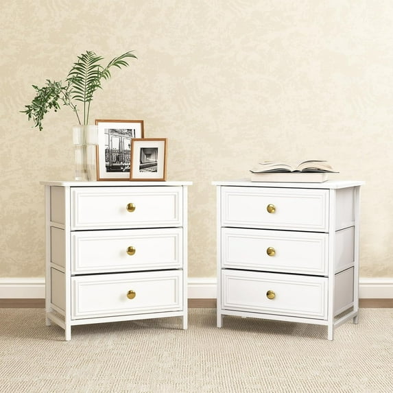 3 Drawers Night Stand Set 2,Bedside Table with Gold Handle,Drawers ...