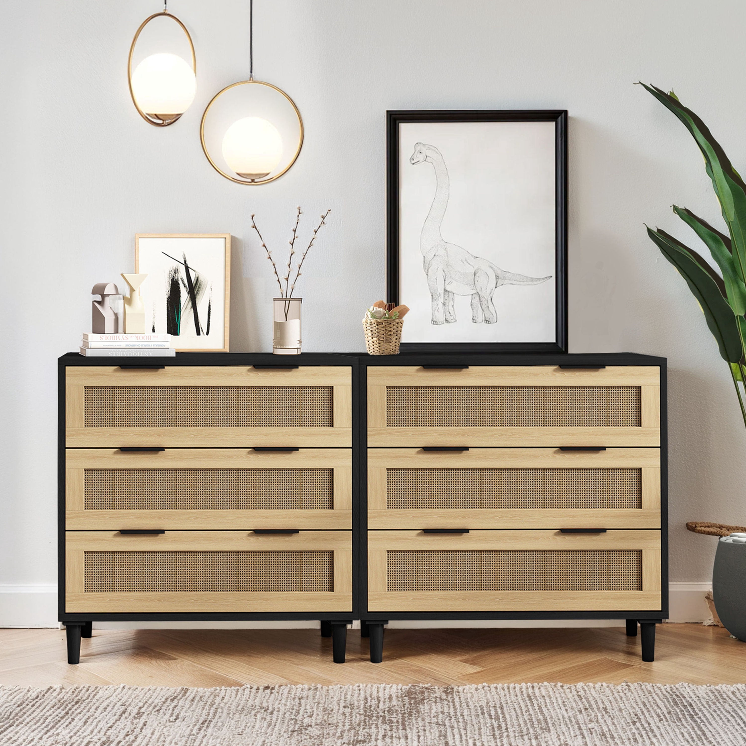 3-Drawers Rattan Storage Cabinet Rattan Drawer,for Bedroom,Living Room ...