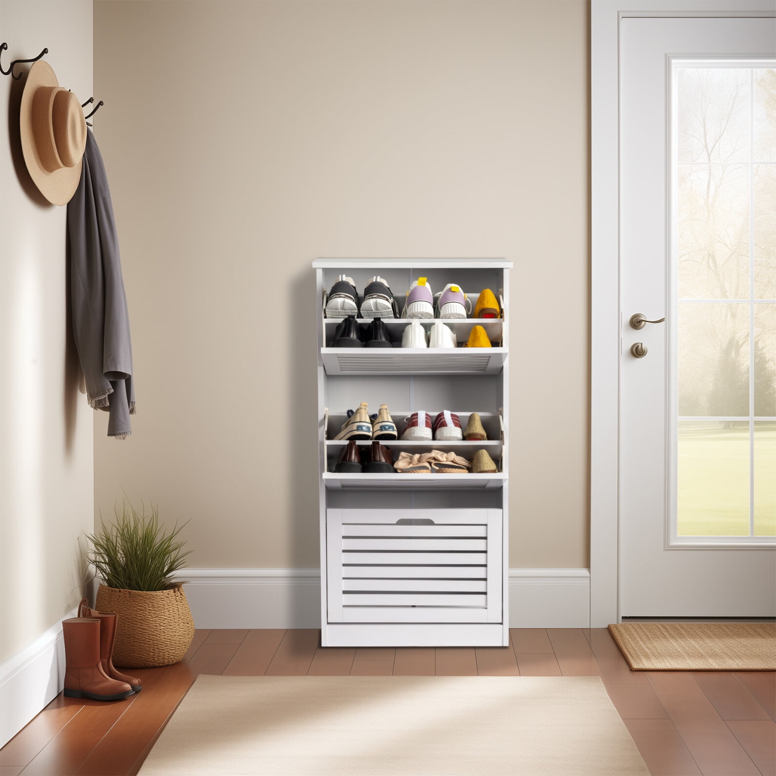 3 Drawers Shoe Storage Cabinet with Louver Doors, 3-Tier Freestanding ...