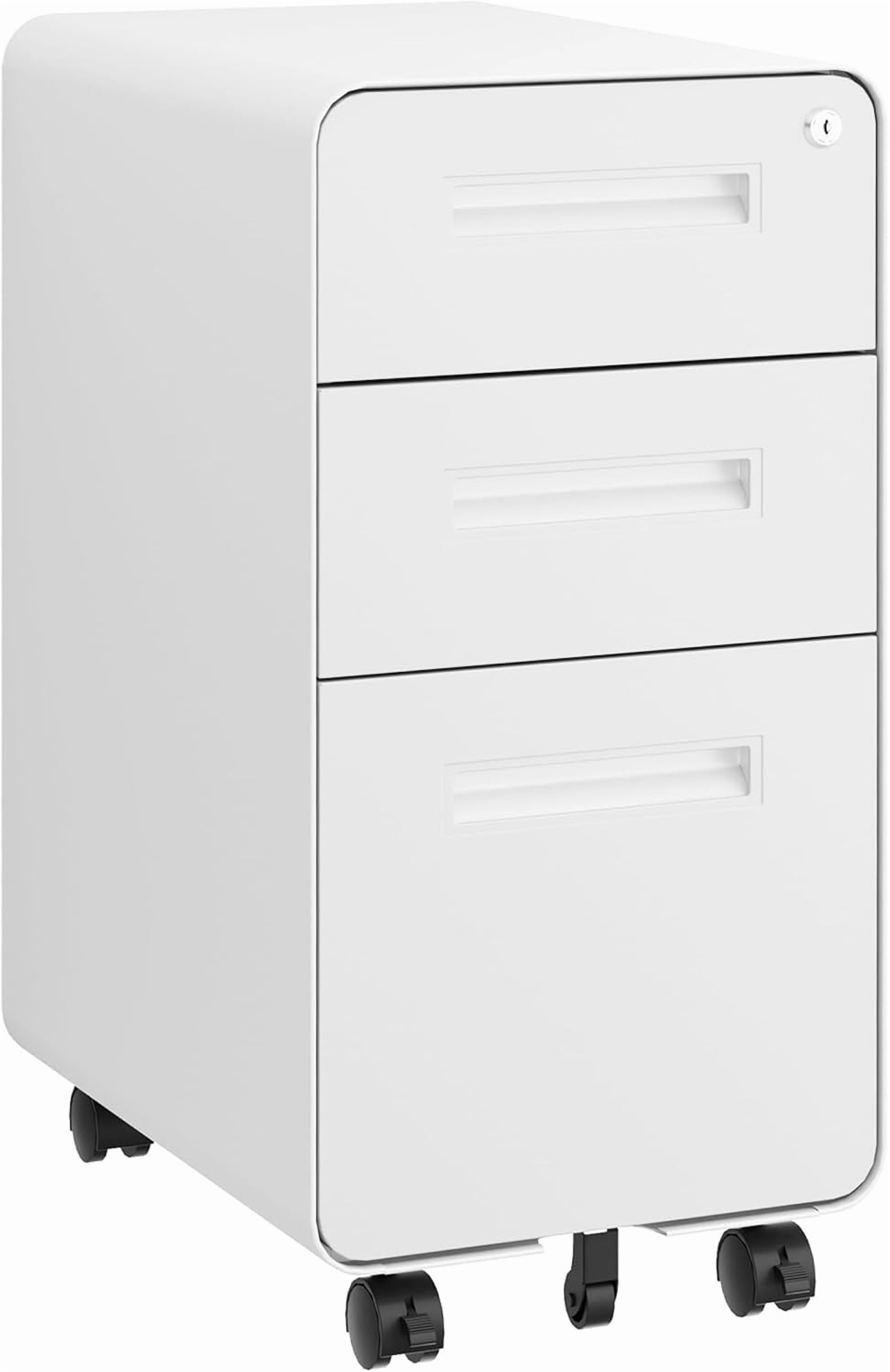 3 Drawers Slim File Cabinet, Mobile Filing Cabinet with Lock, Steel ...