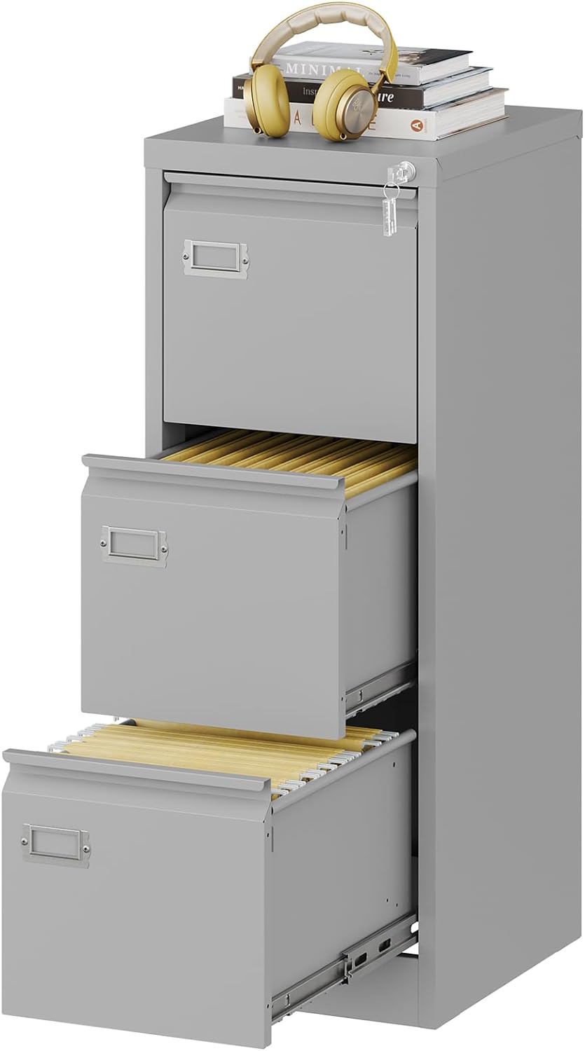 3 Drawers Vertical File Cabinets - 17.8" Deep Lockable Filing Cabinet ...