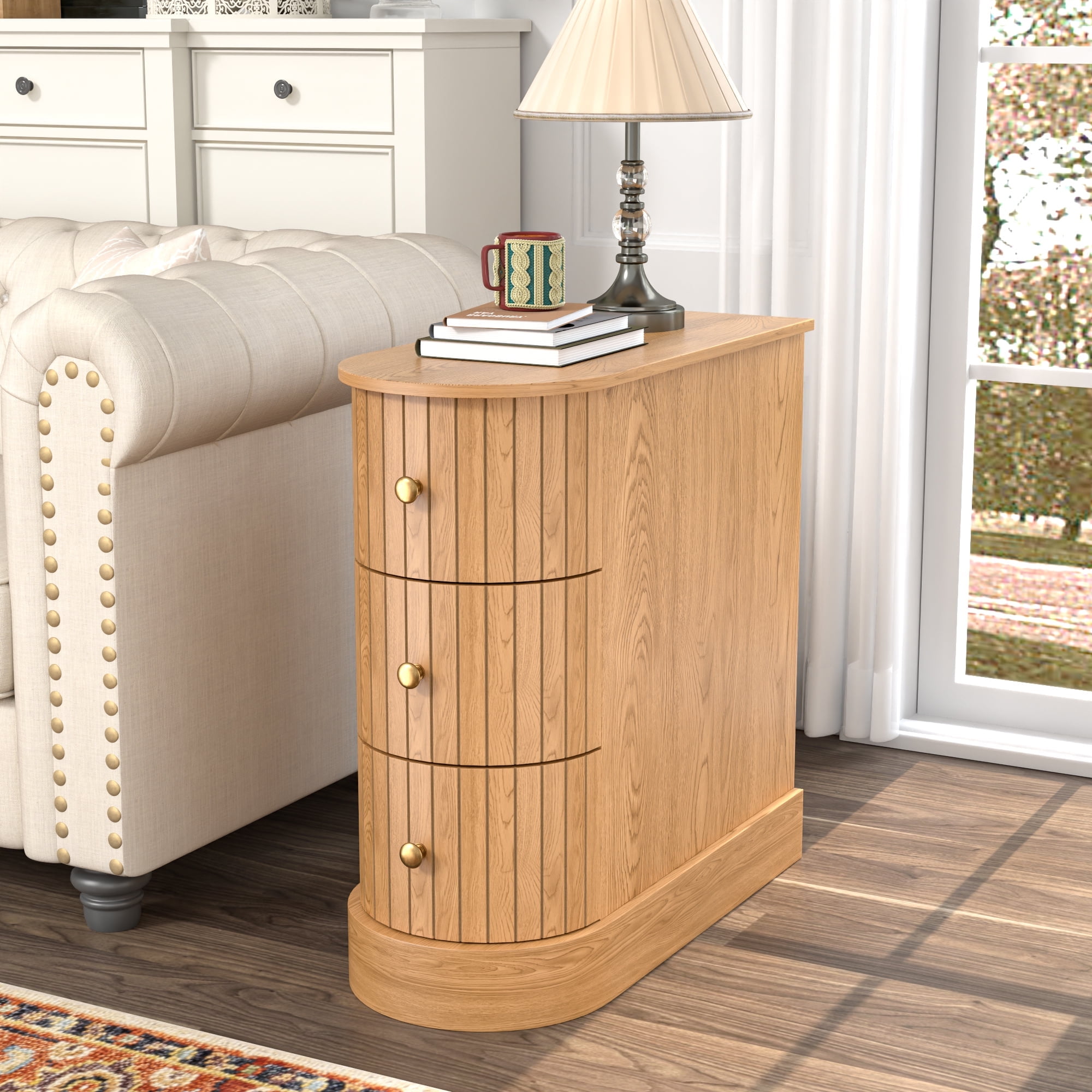 3 Drawers Wood End Table, Narrow Sofa Side Table for Living Room, Slim ...