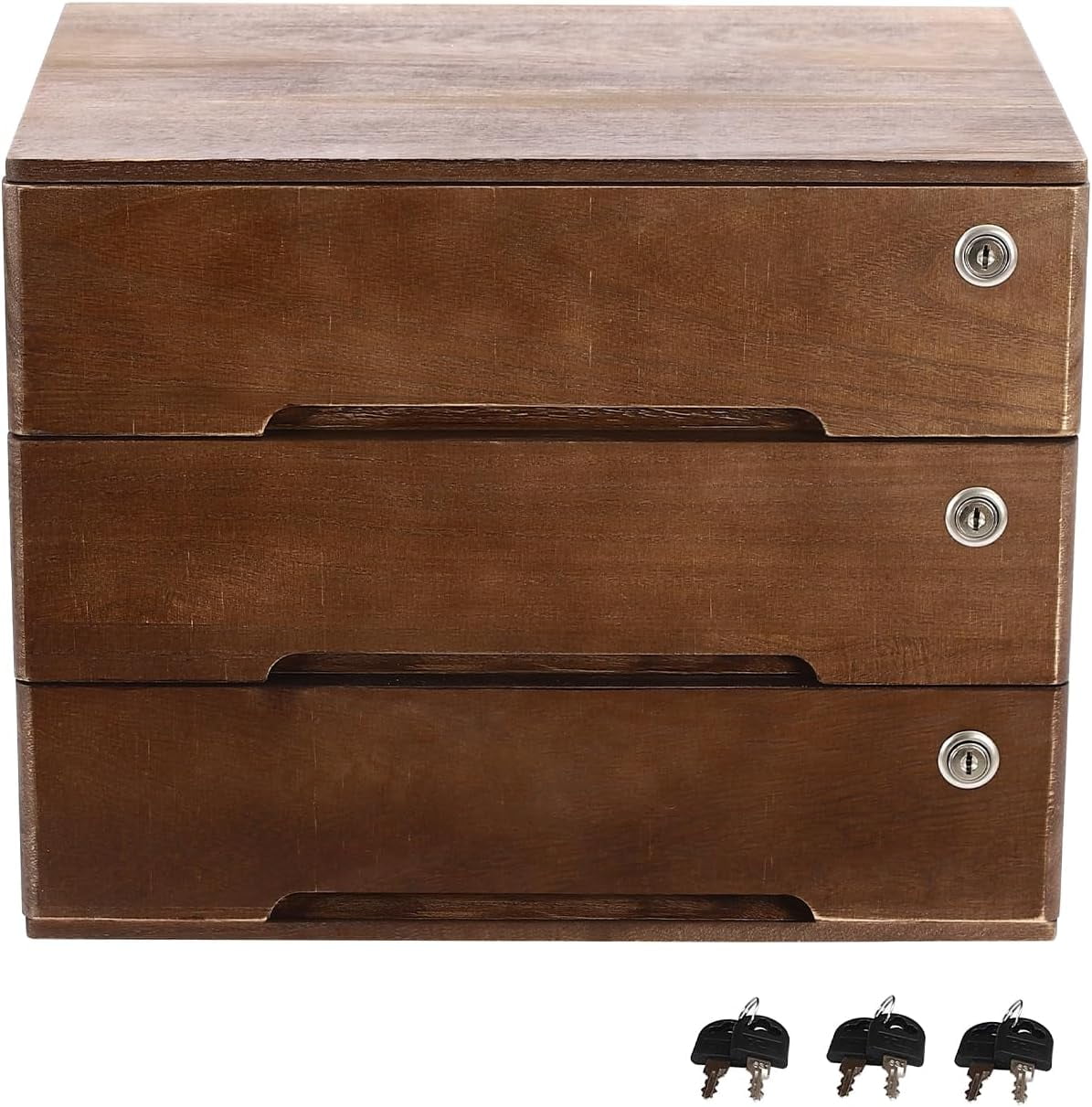 3 Drawers Wood Storage Box Wooden Storage Cabinet Organizer, Tabletop ...