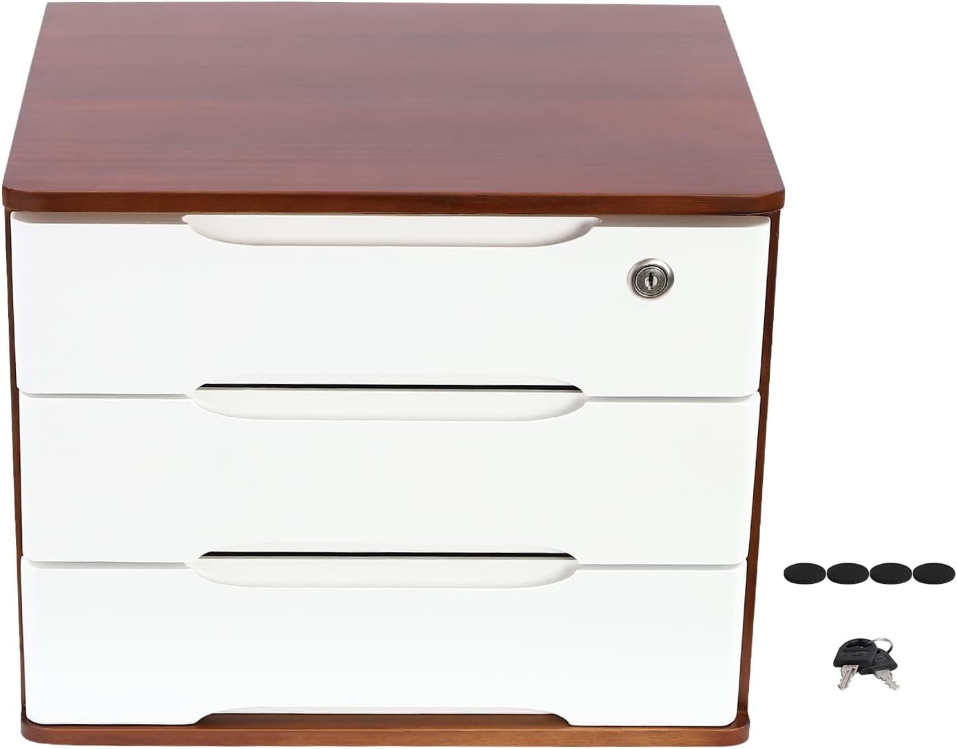 3 Drawers Wooden Desktop Storage Box with Lockable Drawers, Wooden ...