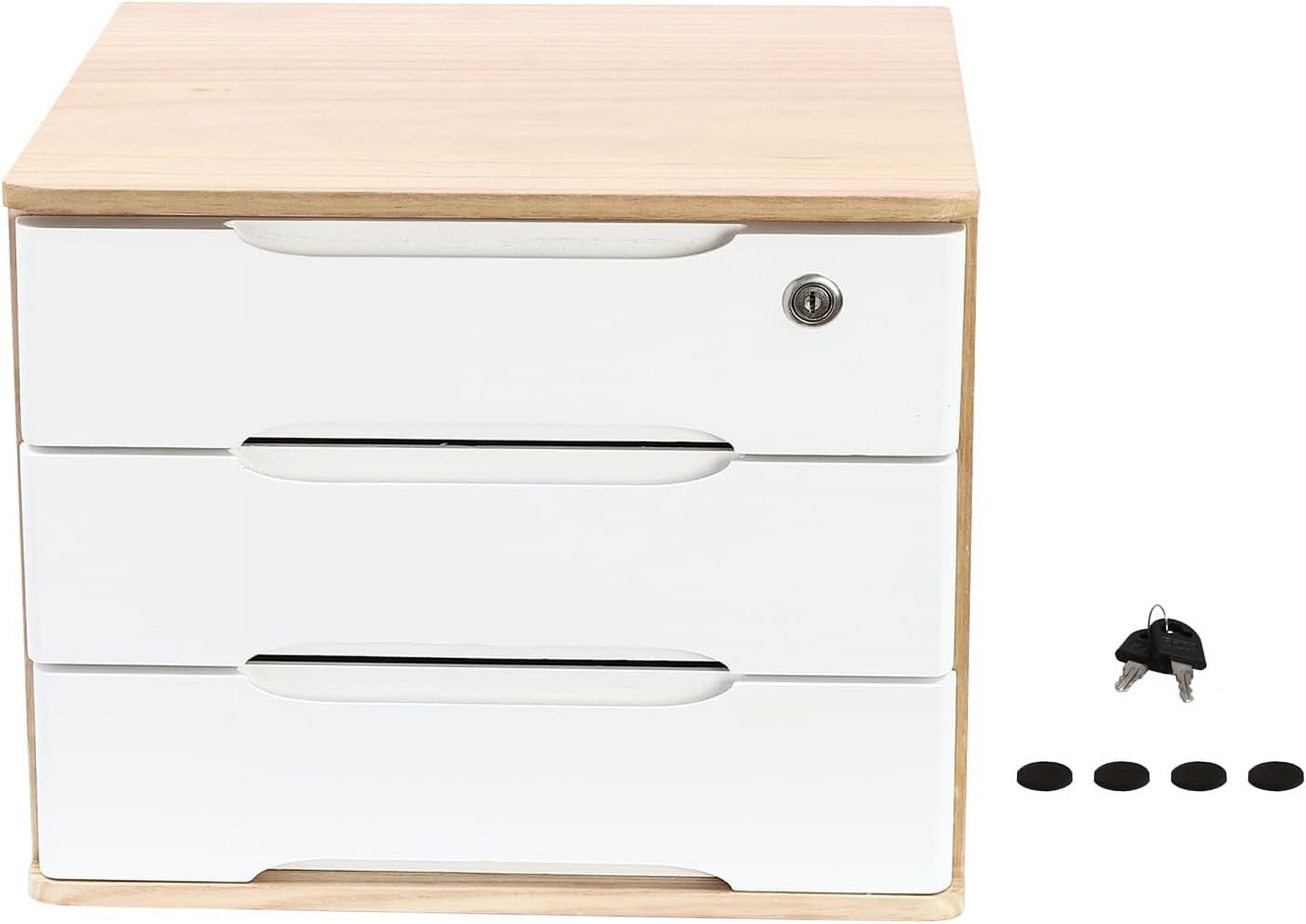 3 Drawers Wooden Desktop Storage Box with Lockable Drawers, Wooden ...