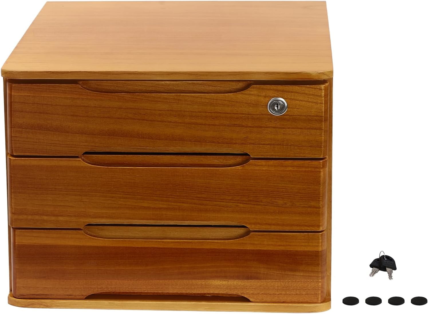 3 Drawers Wooden Desktop Storage Box with Lockable Drawers, Wooden ...