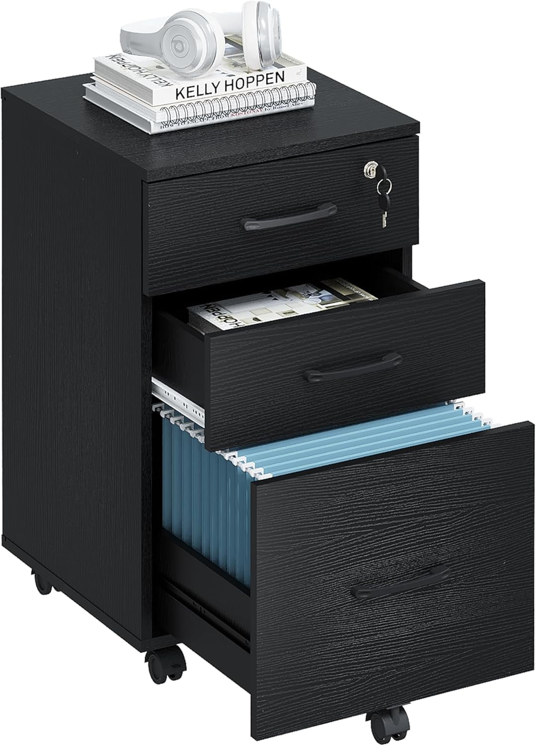 3 Drawers Wooden Locking File Cabinet with Storage Removable File ...