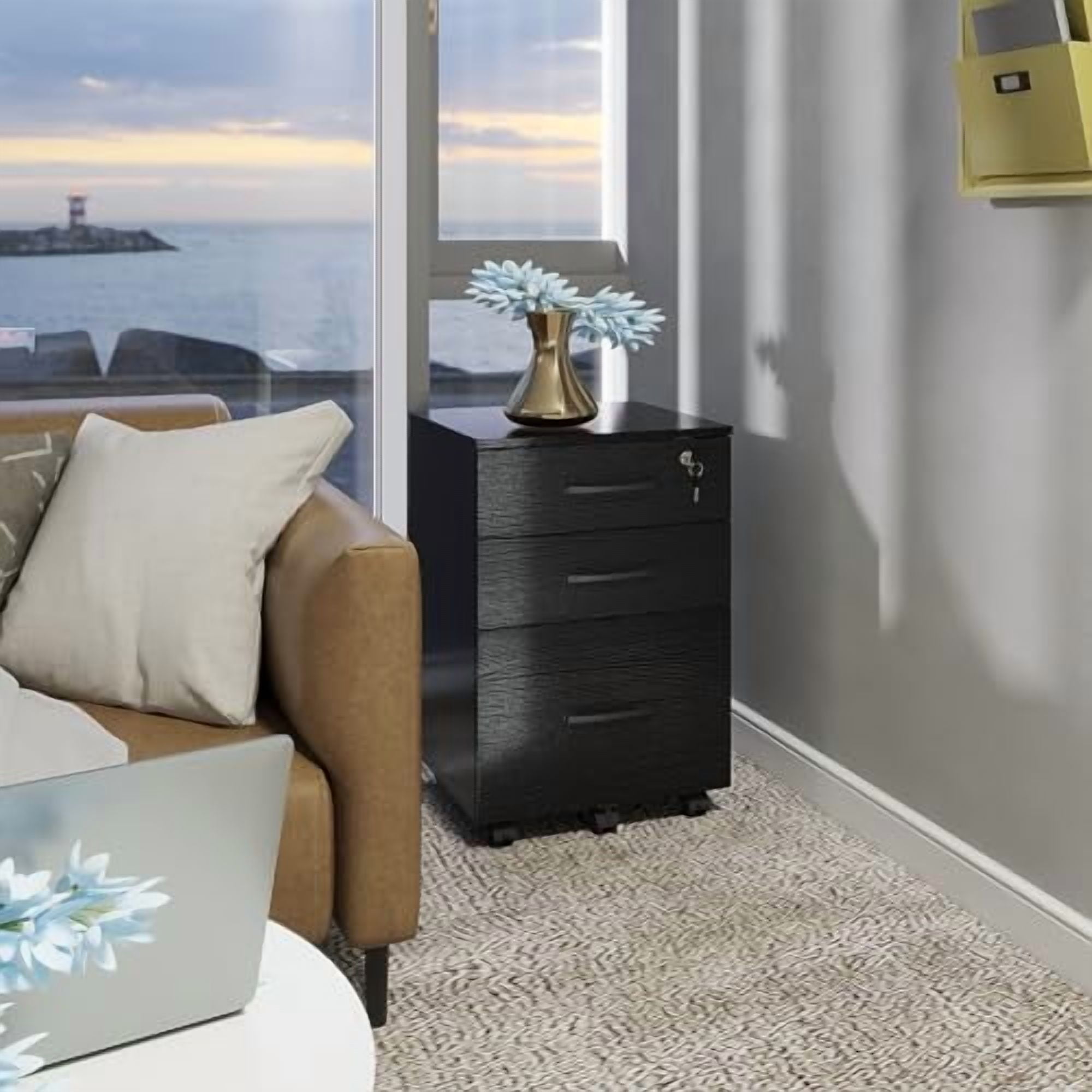 3 Drawers Wooden Locking File Cabinet with Storage Removable File ...