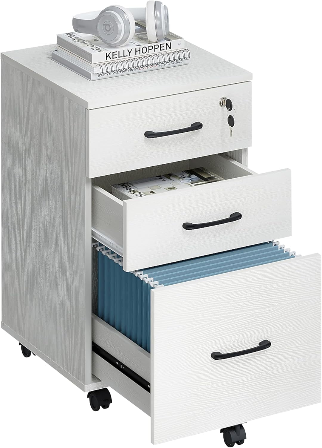 3 Drawers Wooden Locking File Cabinet with Storage Removable File ...
